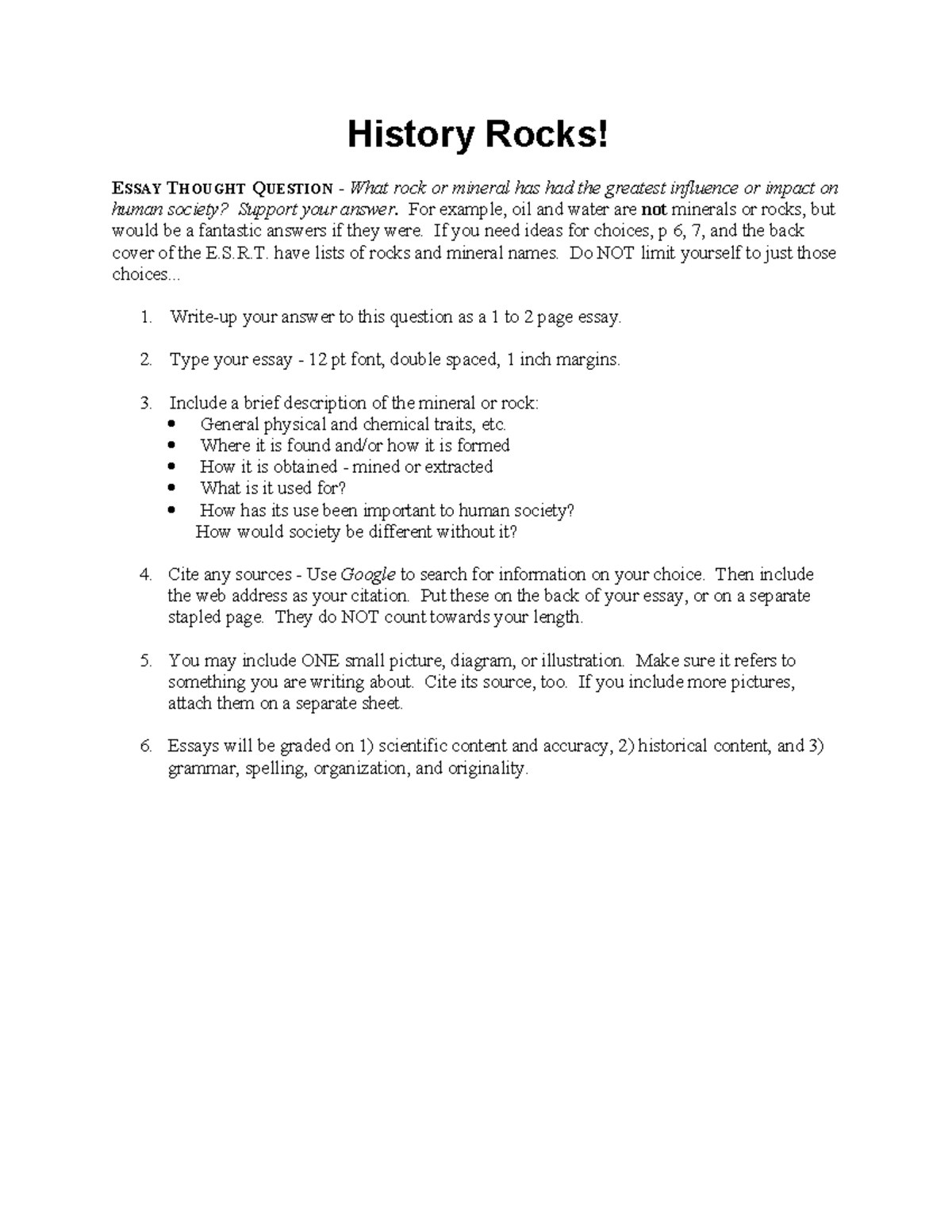 History Rocks - Students write an essay supporting: What rock or ...