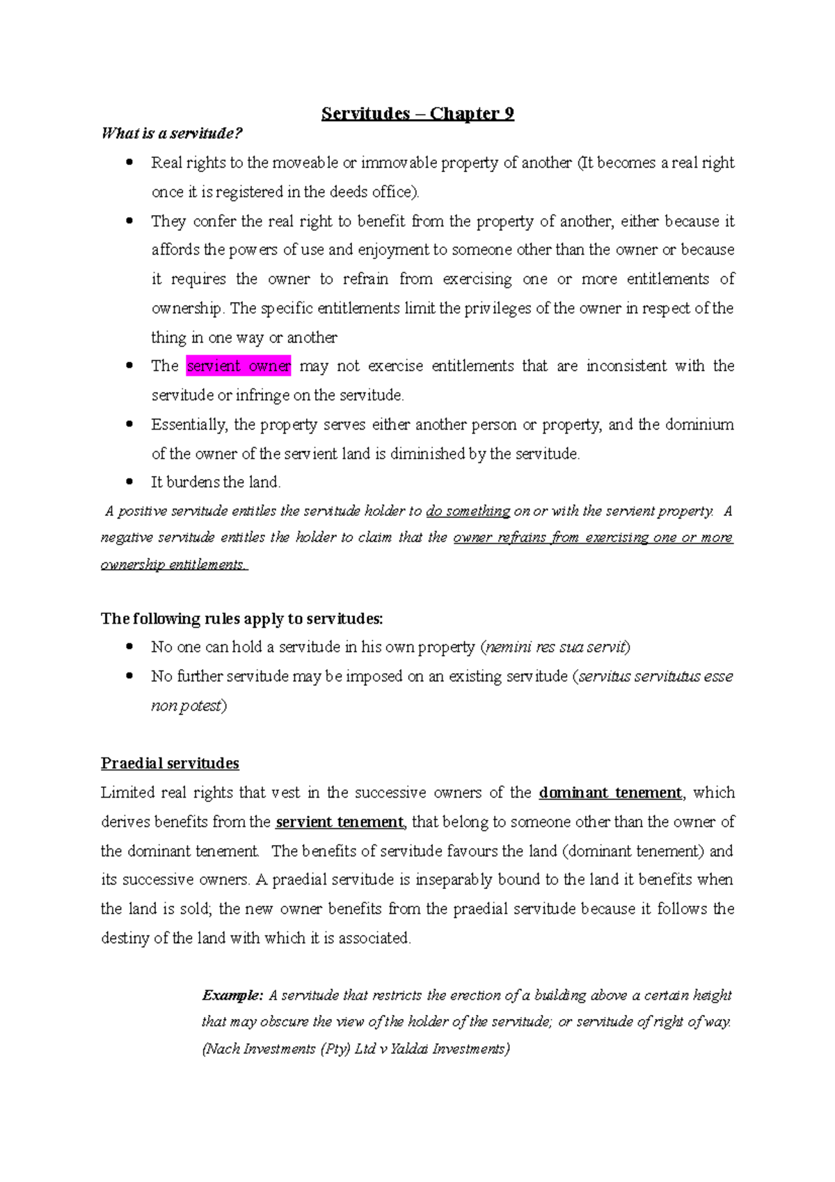 Property B Notes - Second Semester - Servitudes – Chapter 9 What is a ...