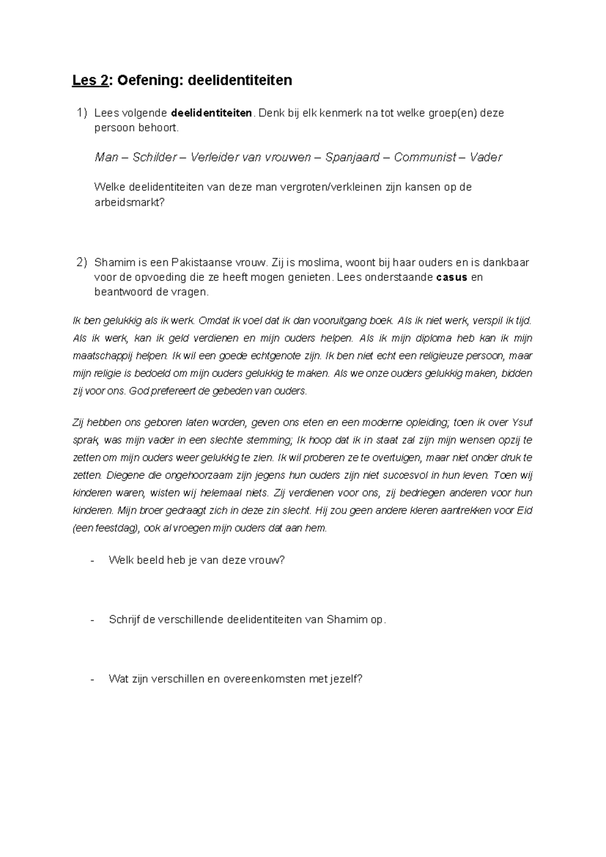 Les 2 Oefening identiteit - Les 2: Oefening: deelidentiteiten 1) Lees ...