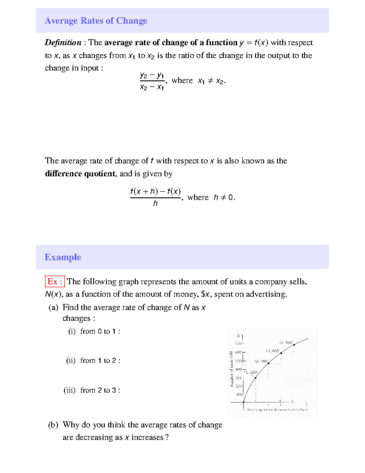 Lec 5 Sept. 27 - Lec 10 Oct. 20 - Average Rates of Change Definition ...