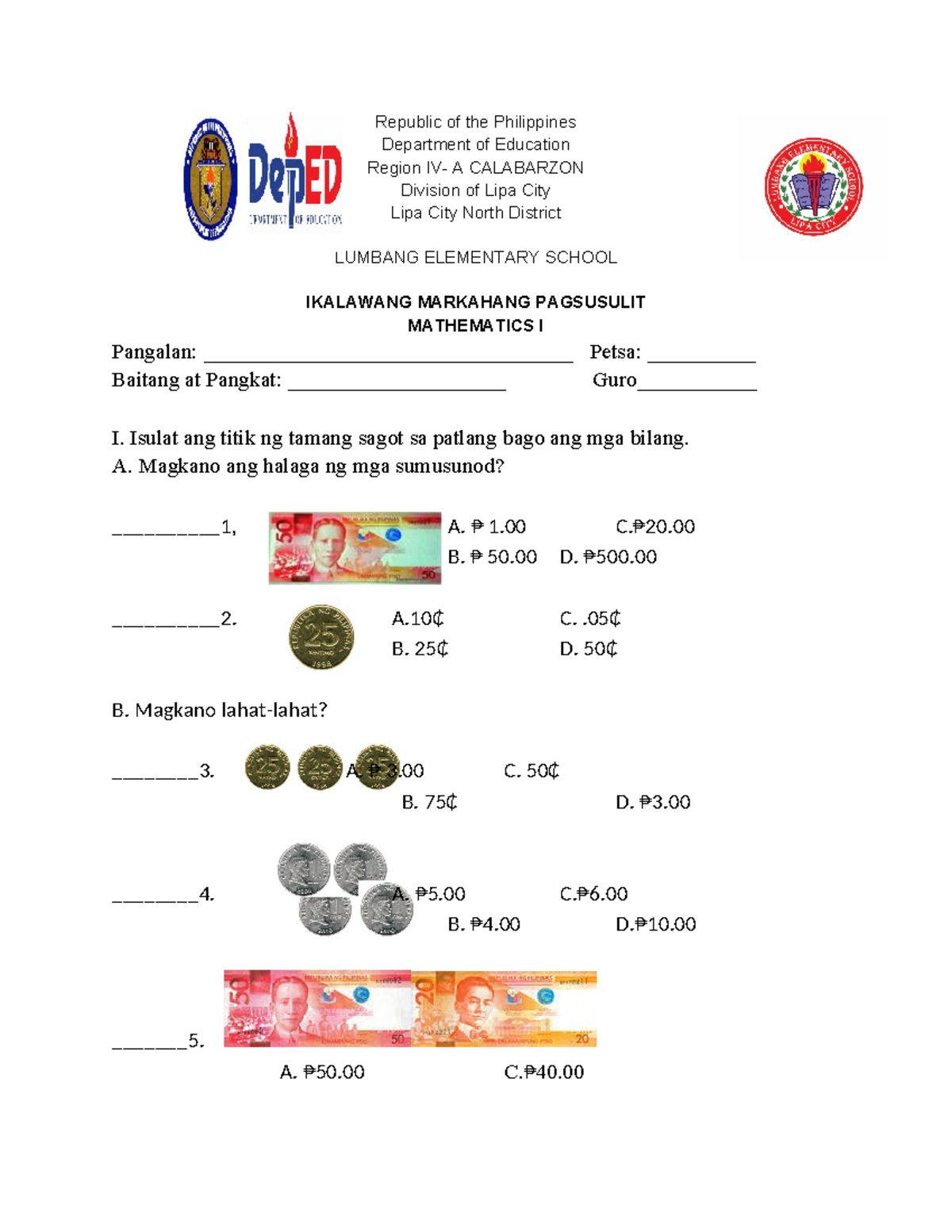 PT Mathematics 1 Q2 - EWEWW - Republic of the Philippines Department of ...