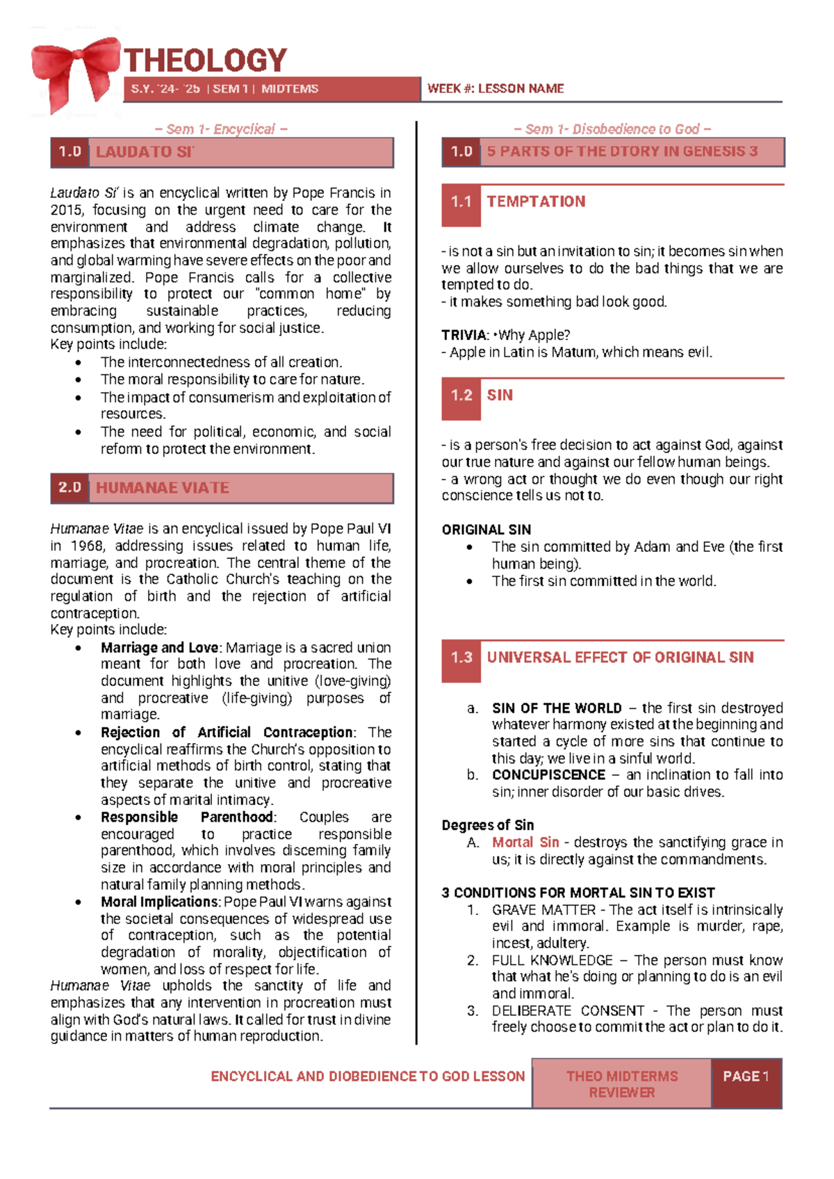Theo Midterms Theology 1 Notes Theology S 24 25 Sem 1