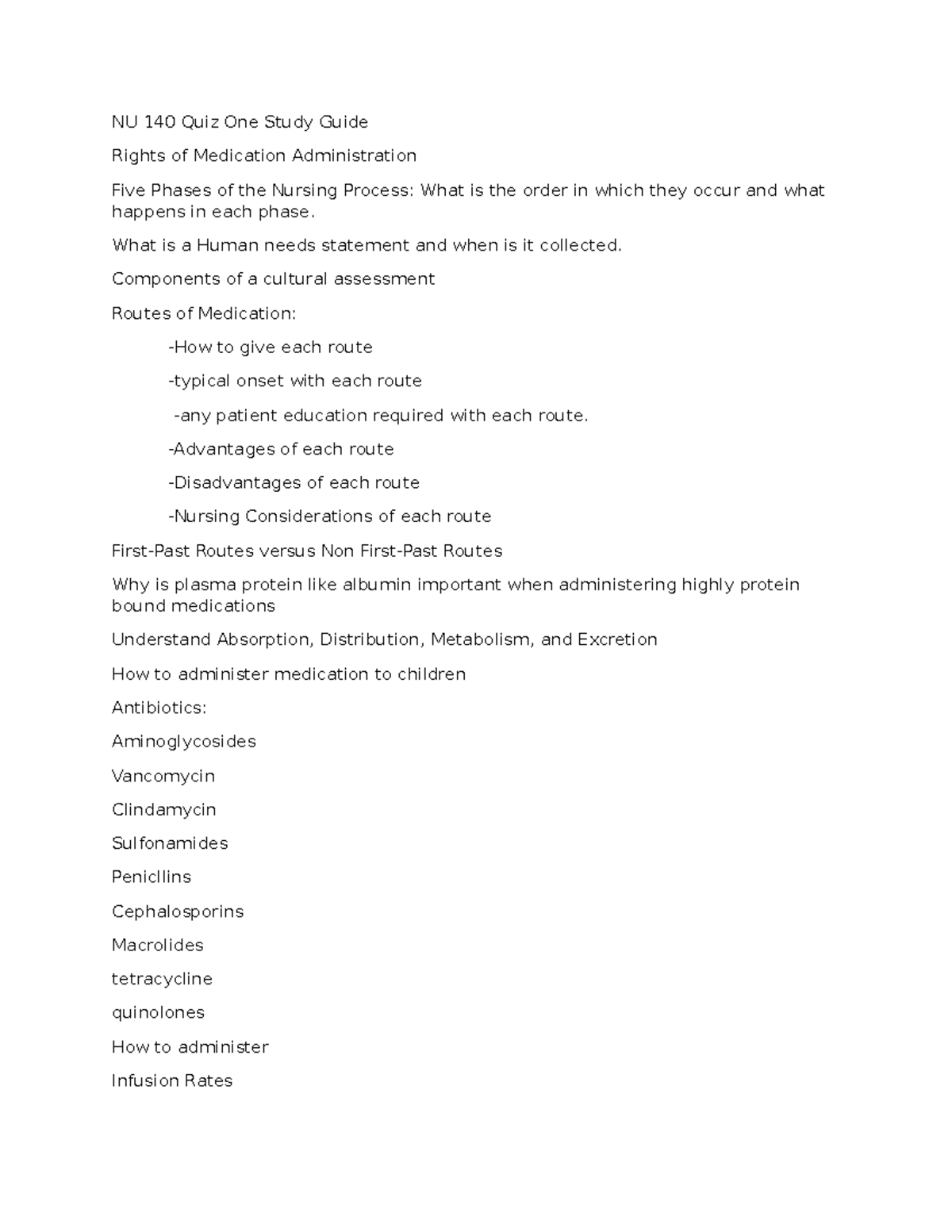 Study Guide for Quiz one NU 140 - NU 140 Quiz One Study Guide Rights of ...
