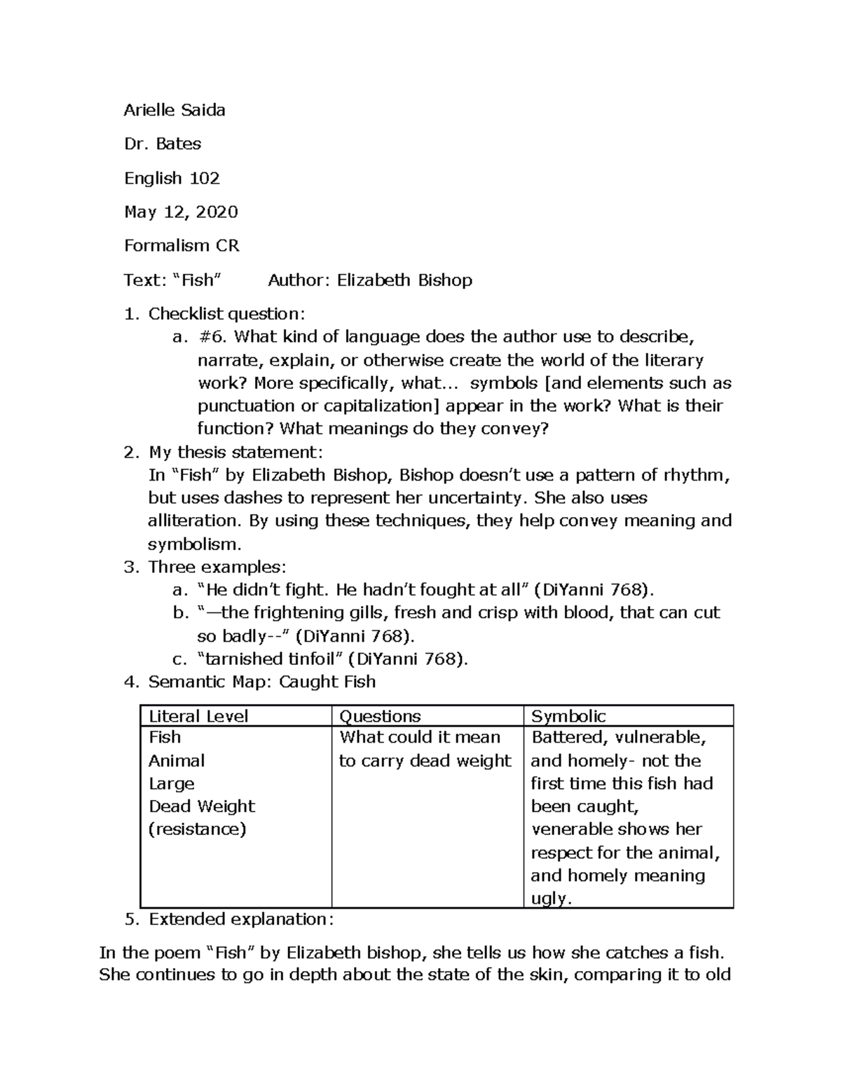 Formalism CR - essay - Arielle Saida Dr. Bates English 102 May 12, 2020 ...