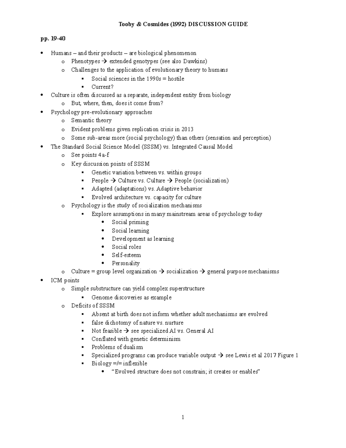 EVO Psych Discussion- Lecture Guide - Tooby & Cosmides (1992 ...