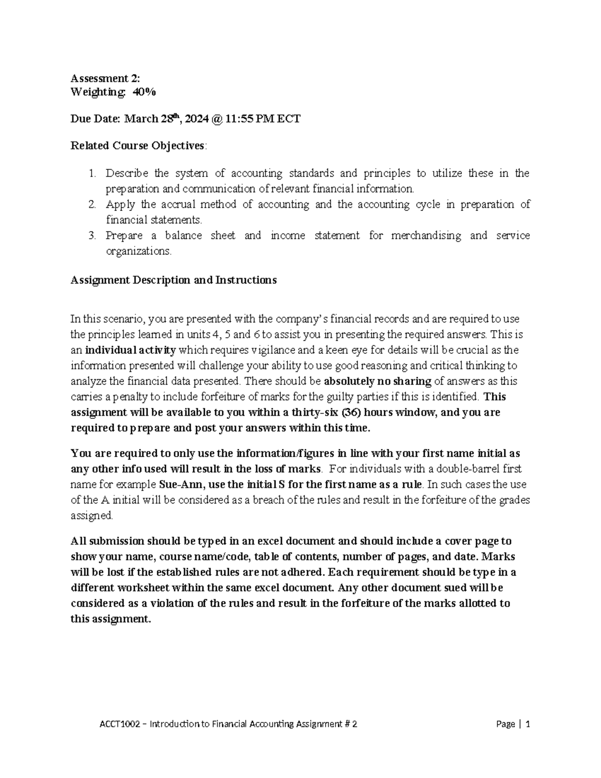 Introduction to financial accounting Assignment - Assessment 2 ...