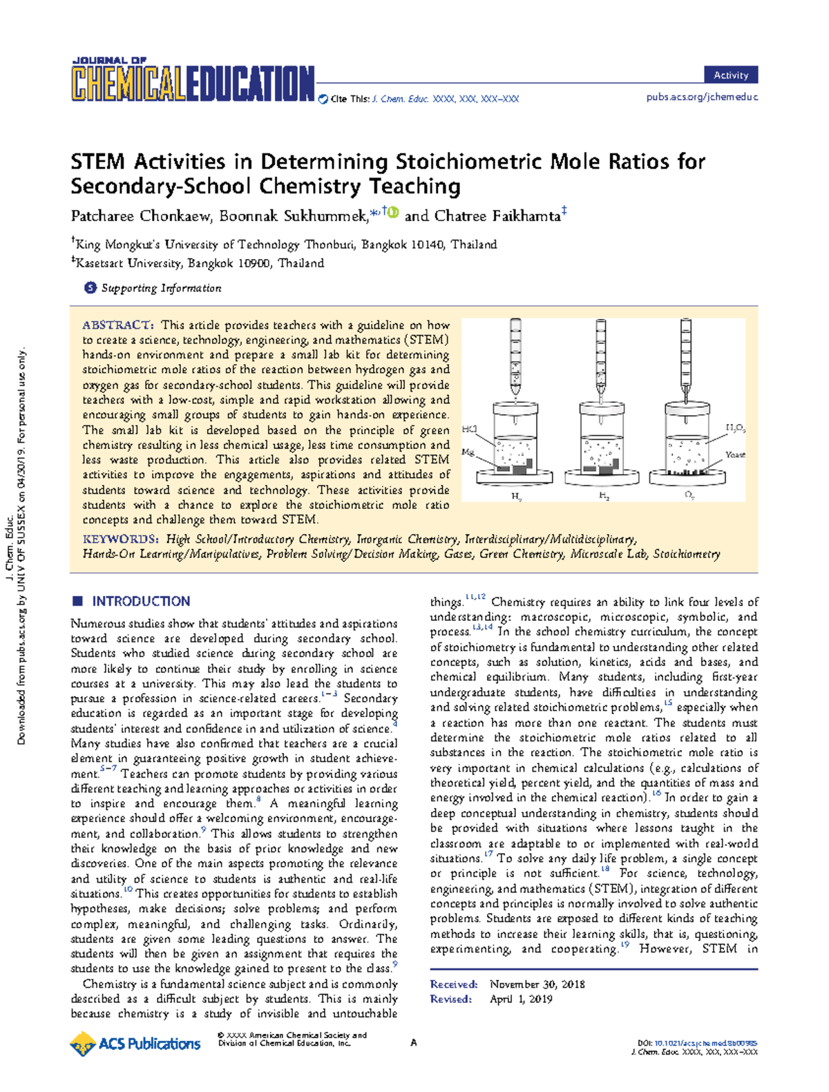 Acs - Grade: 80 - STEM Activities in Determining Stoichiometric Mole ...
