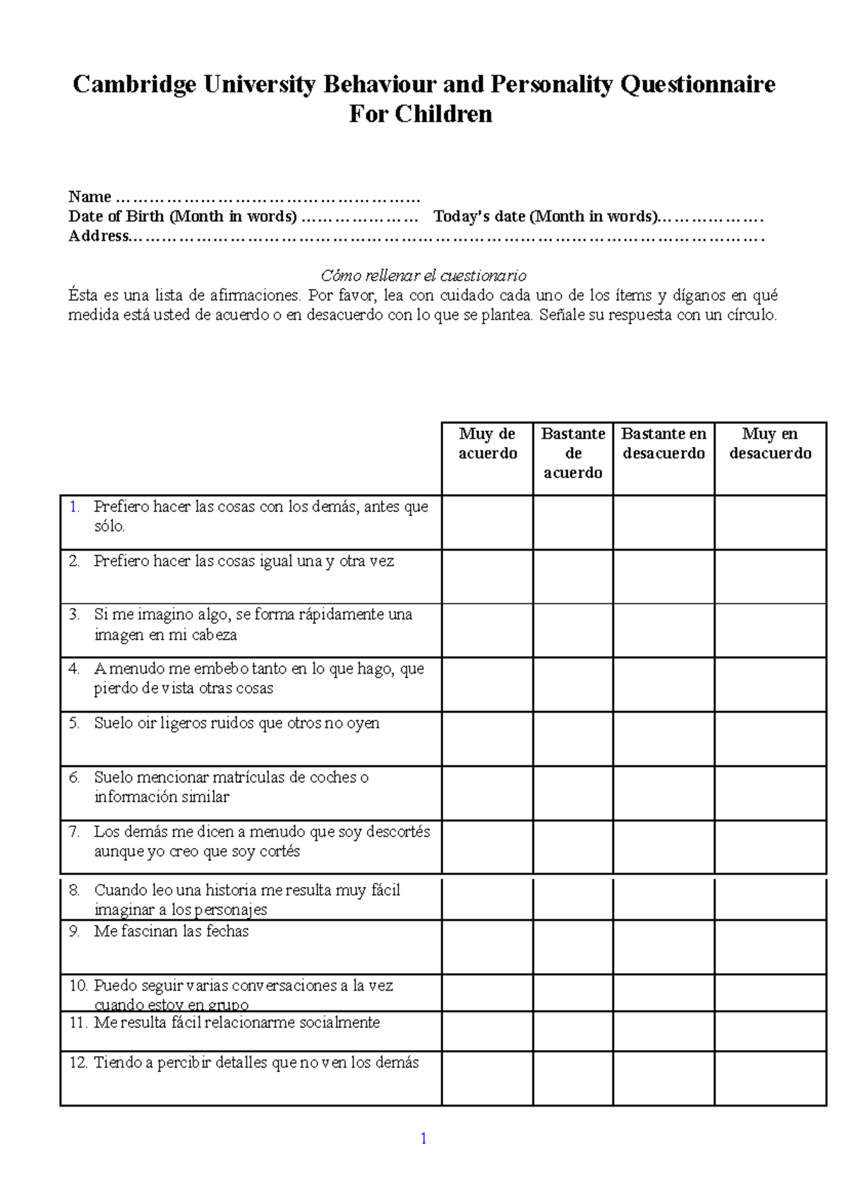 AQ Child - bases - Cambridge University Behaviour and Personality ...