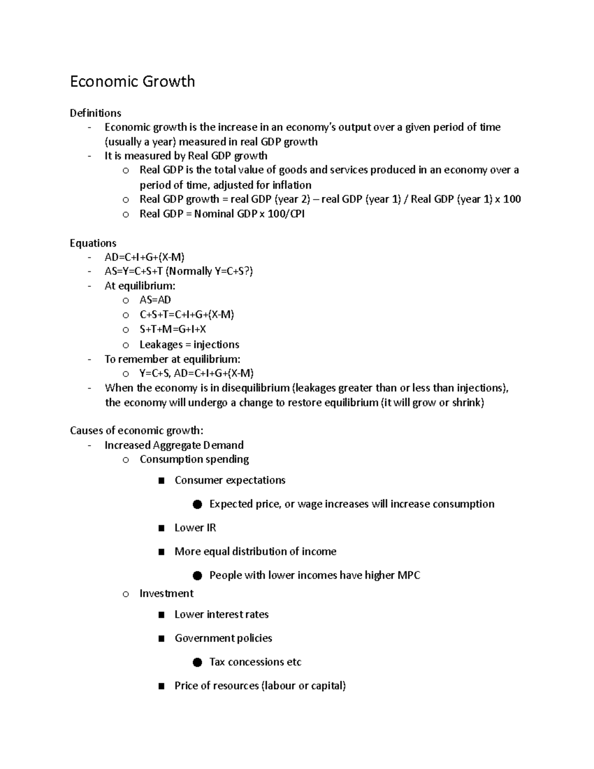Economics Topic 3 Notes - Economic Growth Definitions - Economic growth ...