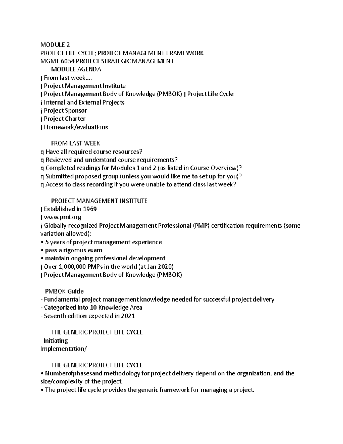 Module 2 - Project Life Cycle - MODULE 2 PROJECT LIFE CYCLE; PROJECT ...