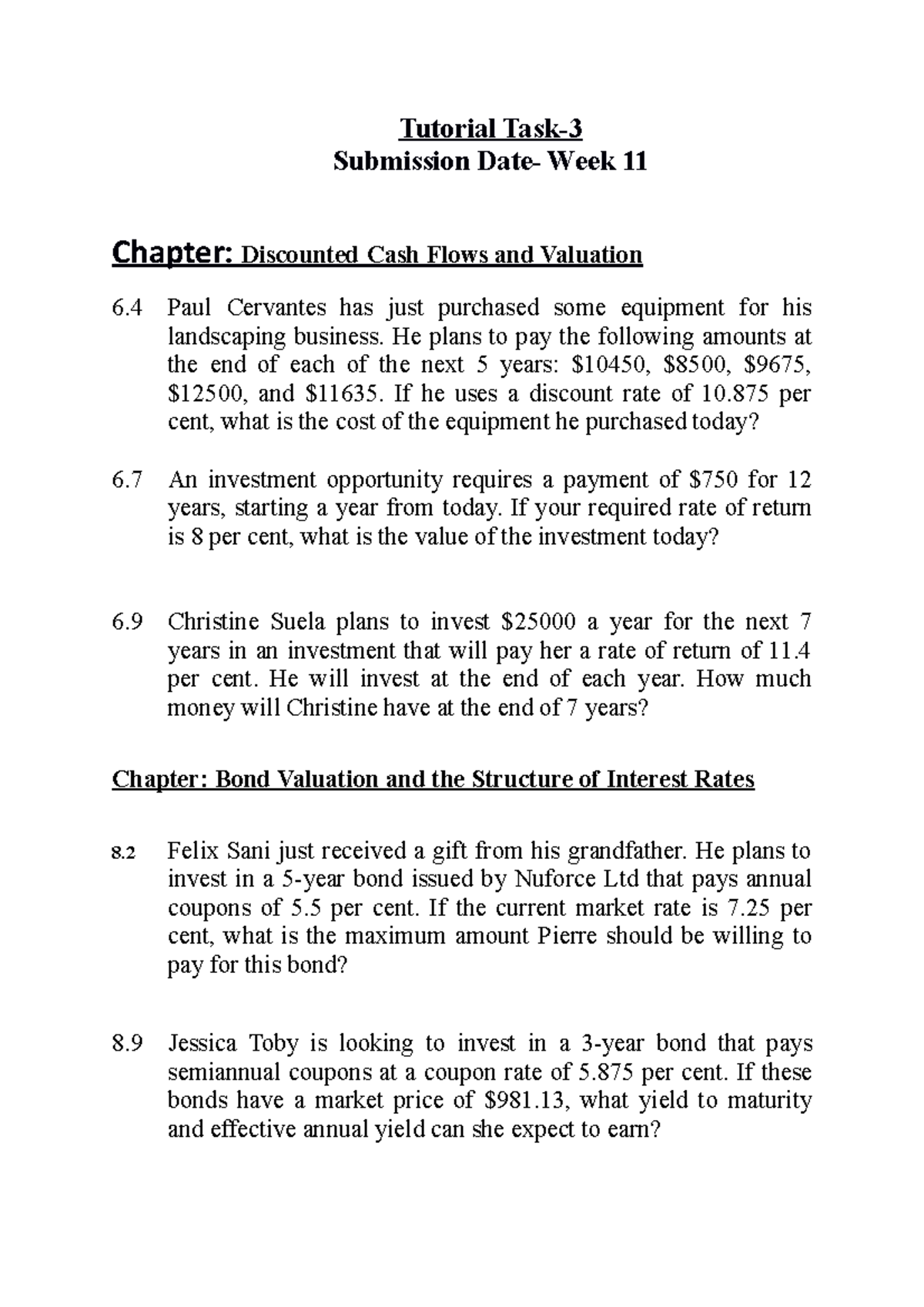 Tutorial Task-3 - corporate finance - Tutorial Task- Submission Date ...