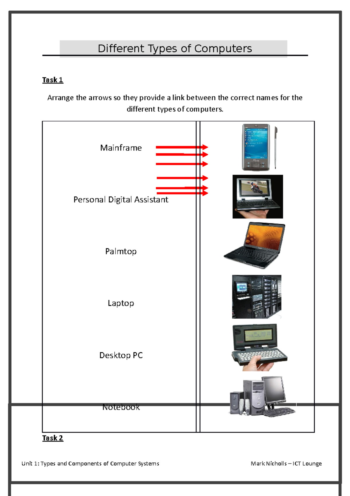 Task3 types of computers - Different Types of Computers Task 1 Arrange the arrows so they ...