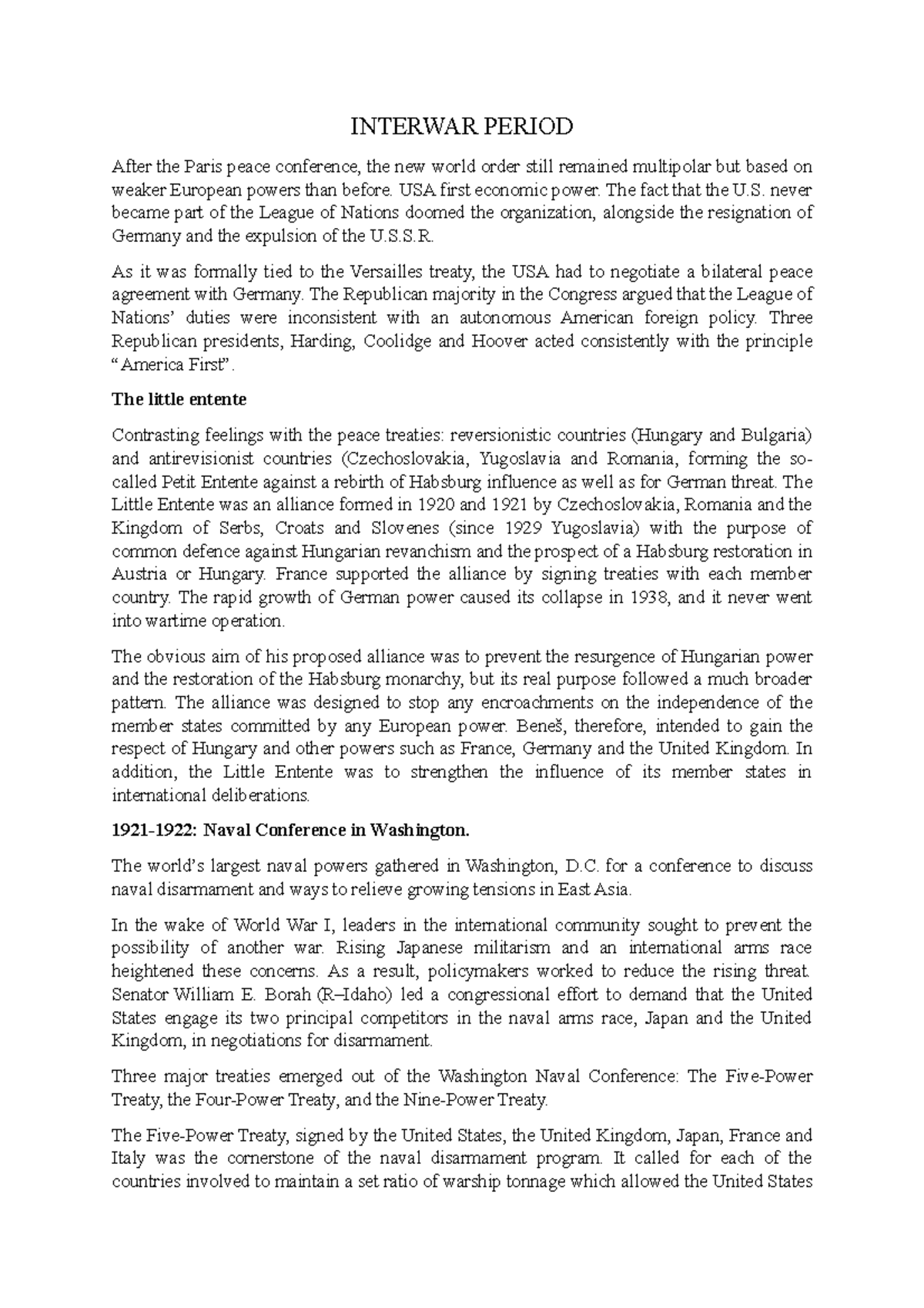 Interwar period - INTERWAR PERIOD After the Paris peace conference, the ...