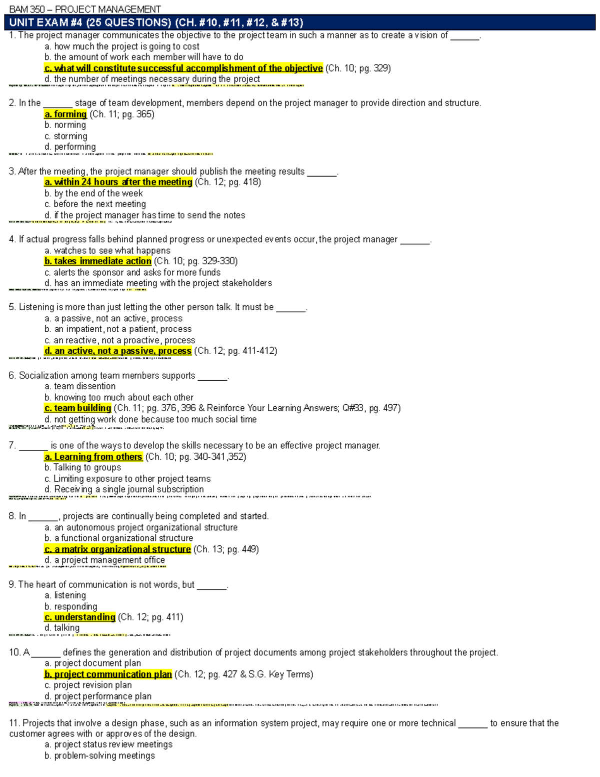 BAM 350 - Unit Exam #4 (25 Questions) (with Answers) (1-19-2024) - BAM ...