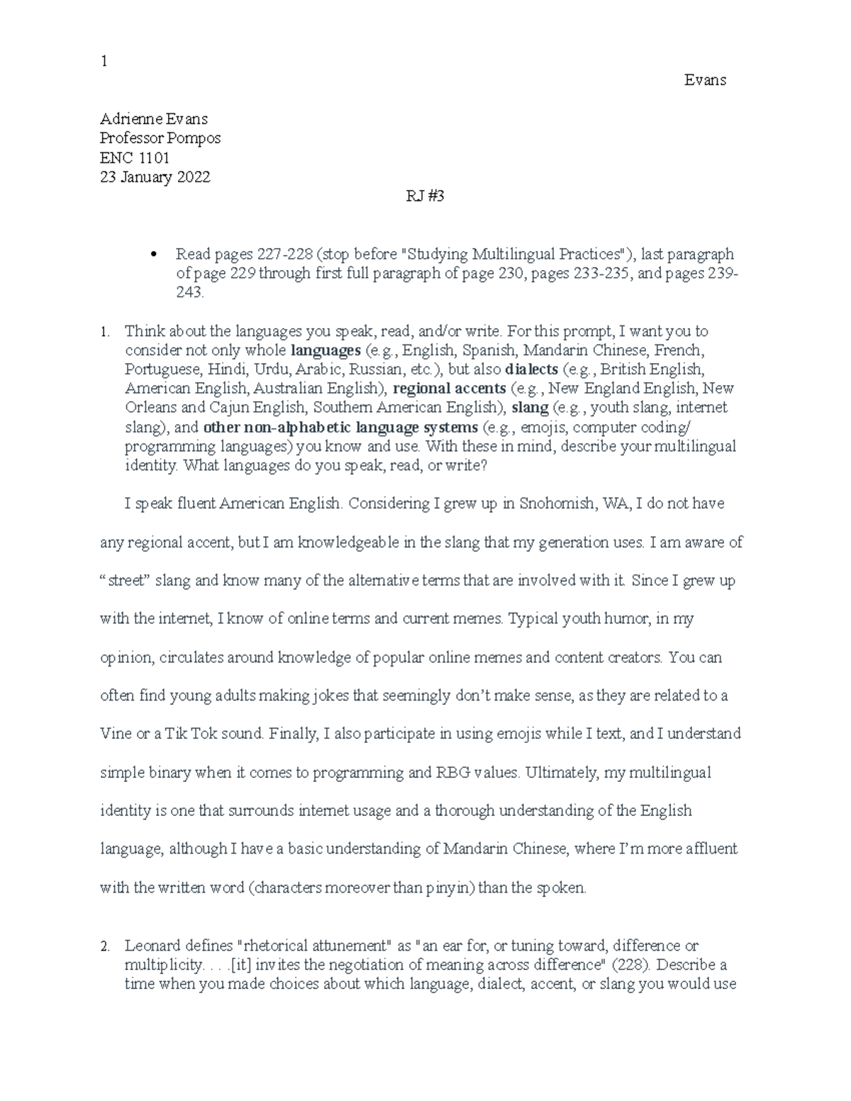 RJ #3, Rhetorical Attunement - Adrienne Evans, Pompos - Evans Adrienne ...