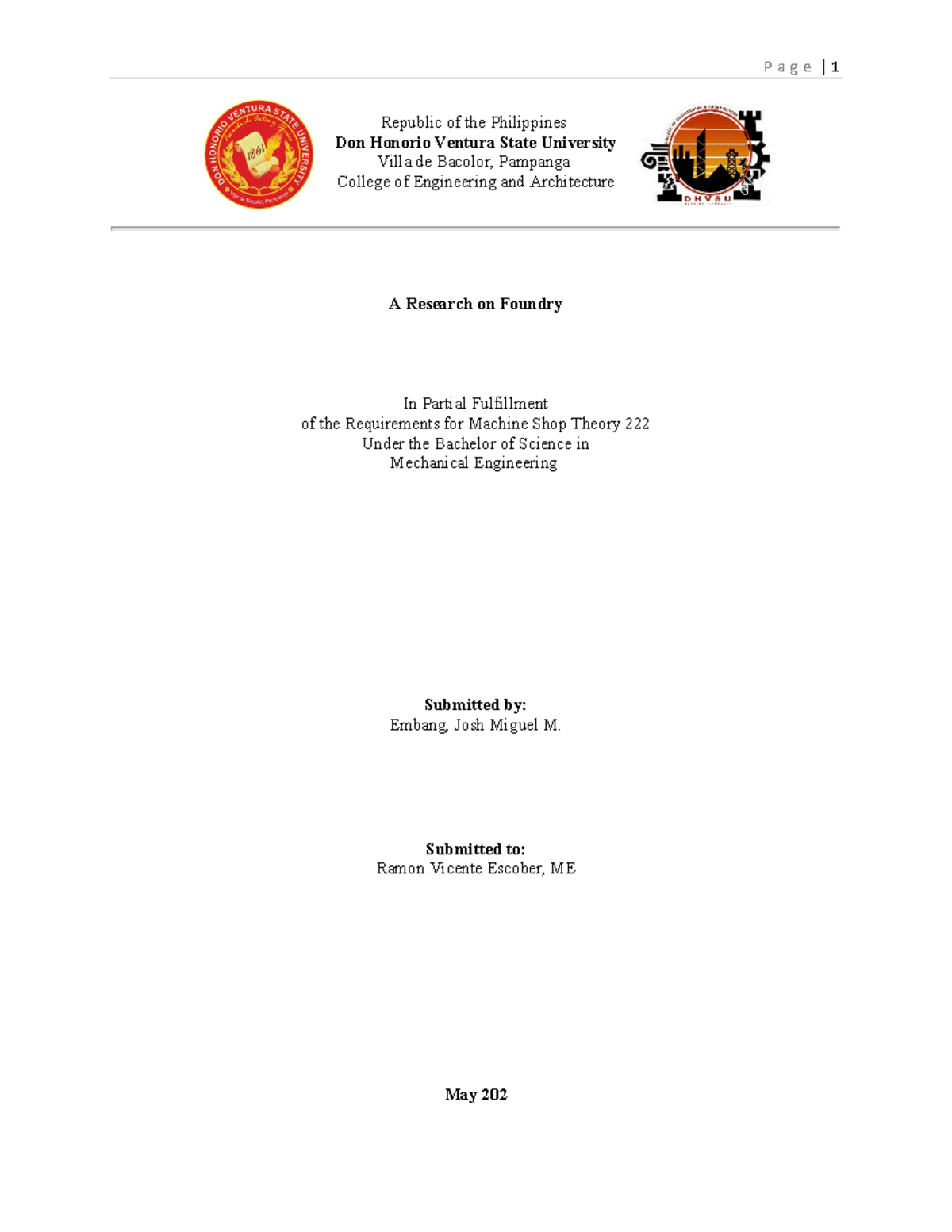 Foundry Research - Republic of the Philippines Don Honorio Ventura ...