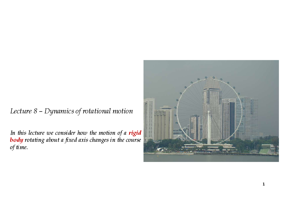 Lecture 8 Dynamics Of Rotational Motion Lecture 8 Dynamics Of 4396