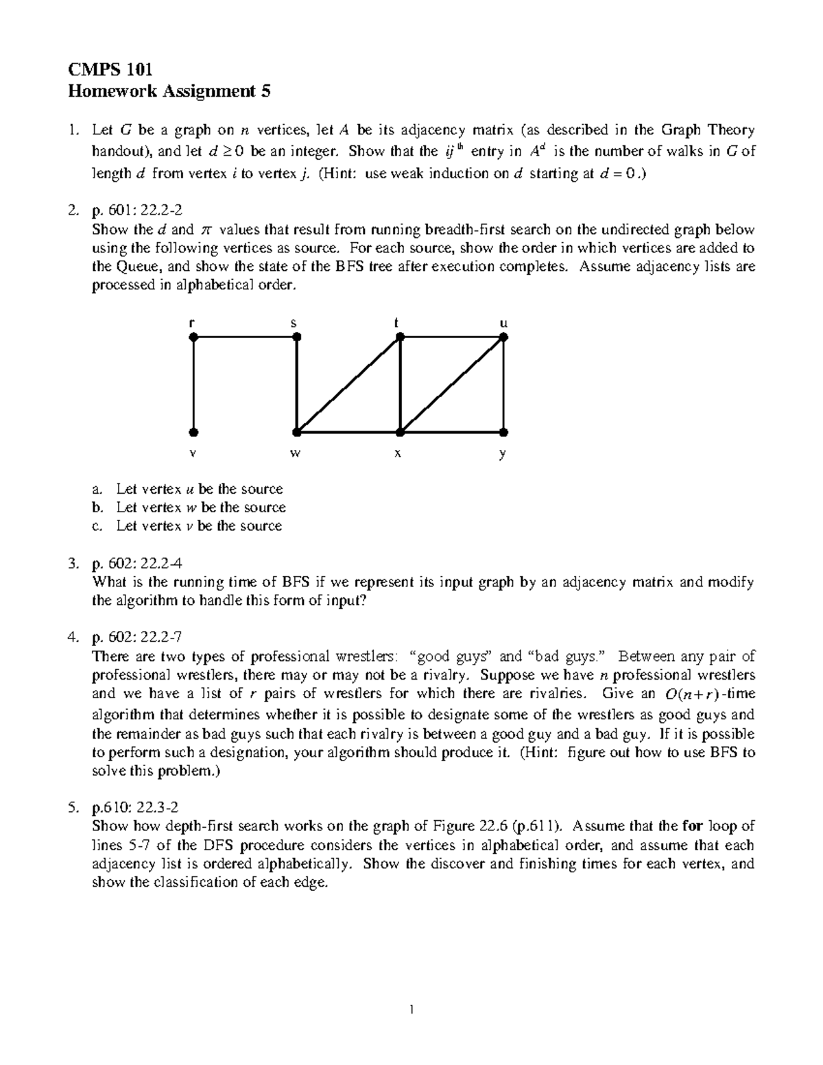 Hw5 5th Homework Assignment For Cs 101 Cmps 101 Homework Assignment 5 1 Let G Be A Graph On