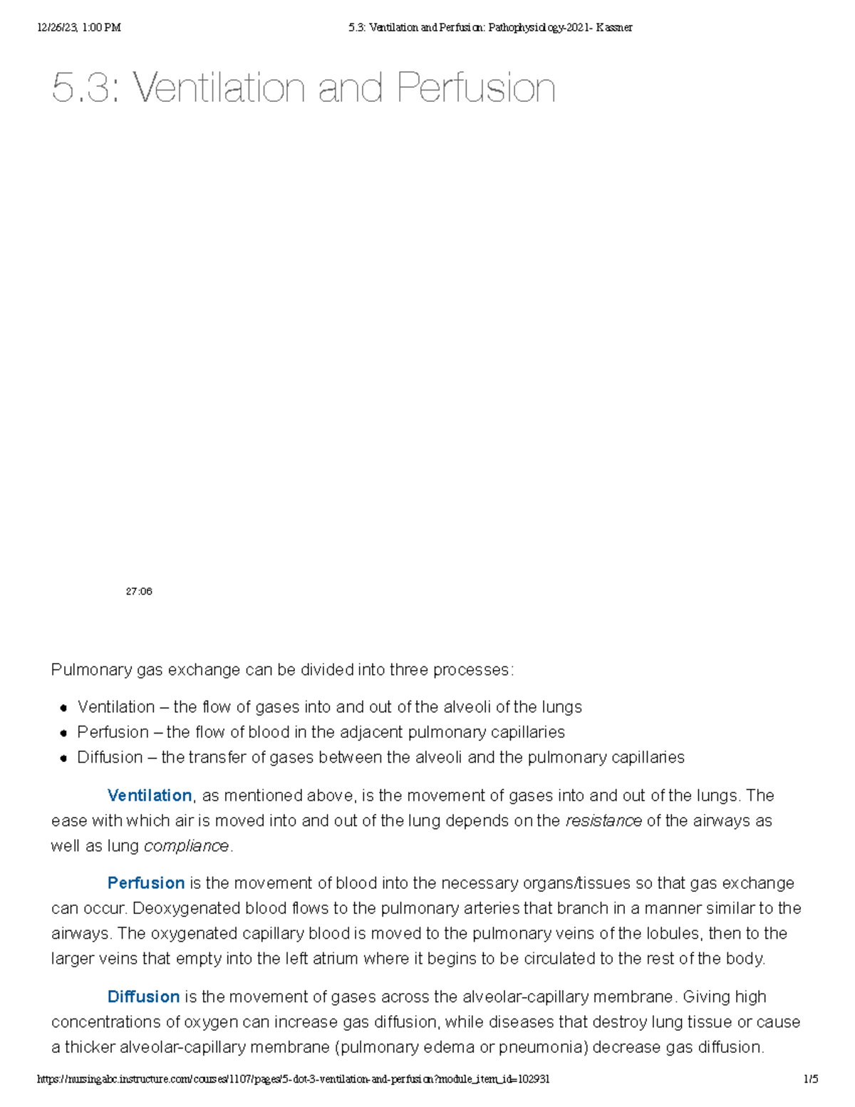 5.3 Ventilation and Perfusion Pathophysiology-2021- Kassner - 5 ...