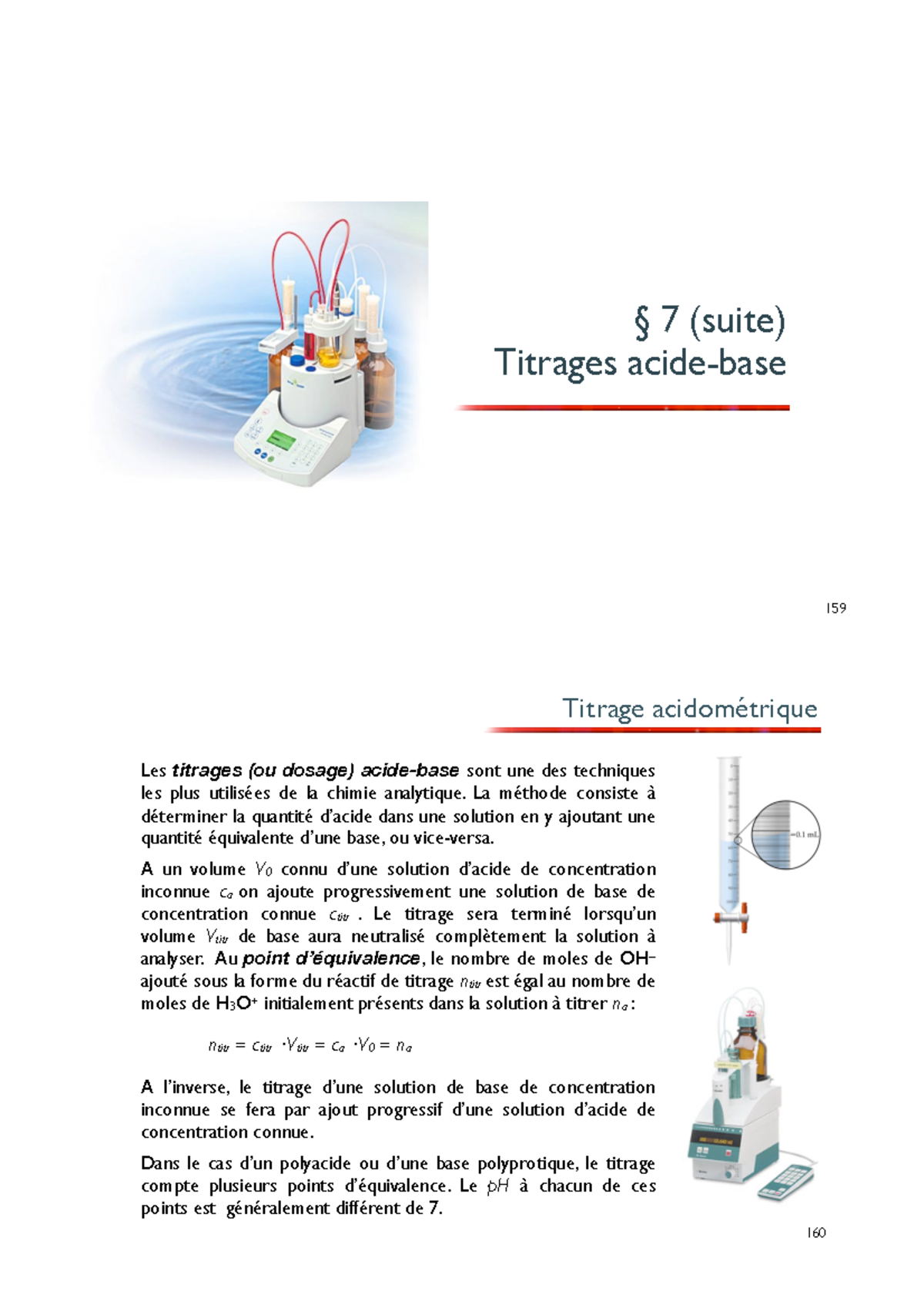 Titration acide-base - § 7 (suite) Titrages acide-base 159 Titrage ...