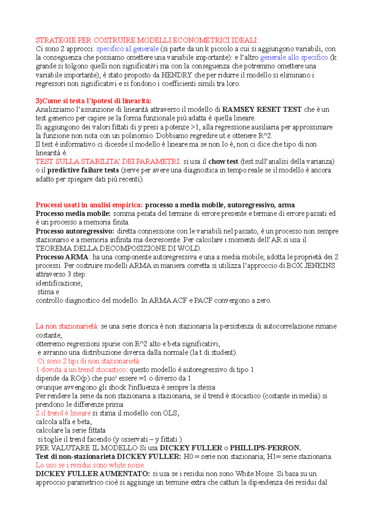 Linearità e non stazionarietà - STRATEGIE PER COSTRUIRE MODELLI ...