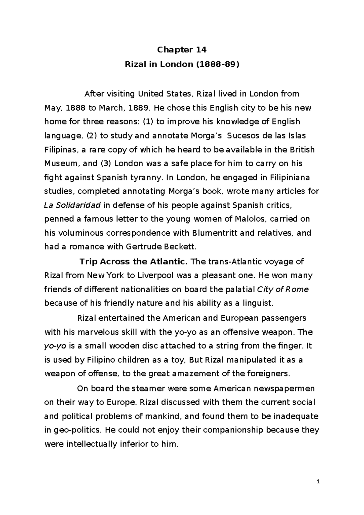 Chapter 14 Rizal in London 1888-89 - Chapter 14 Rizal in London (1888 ...