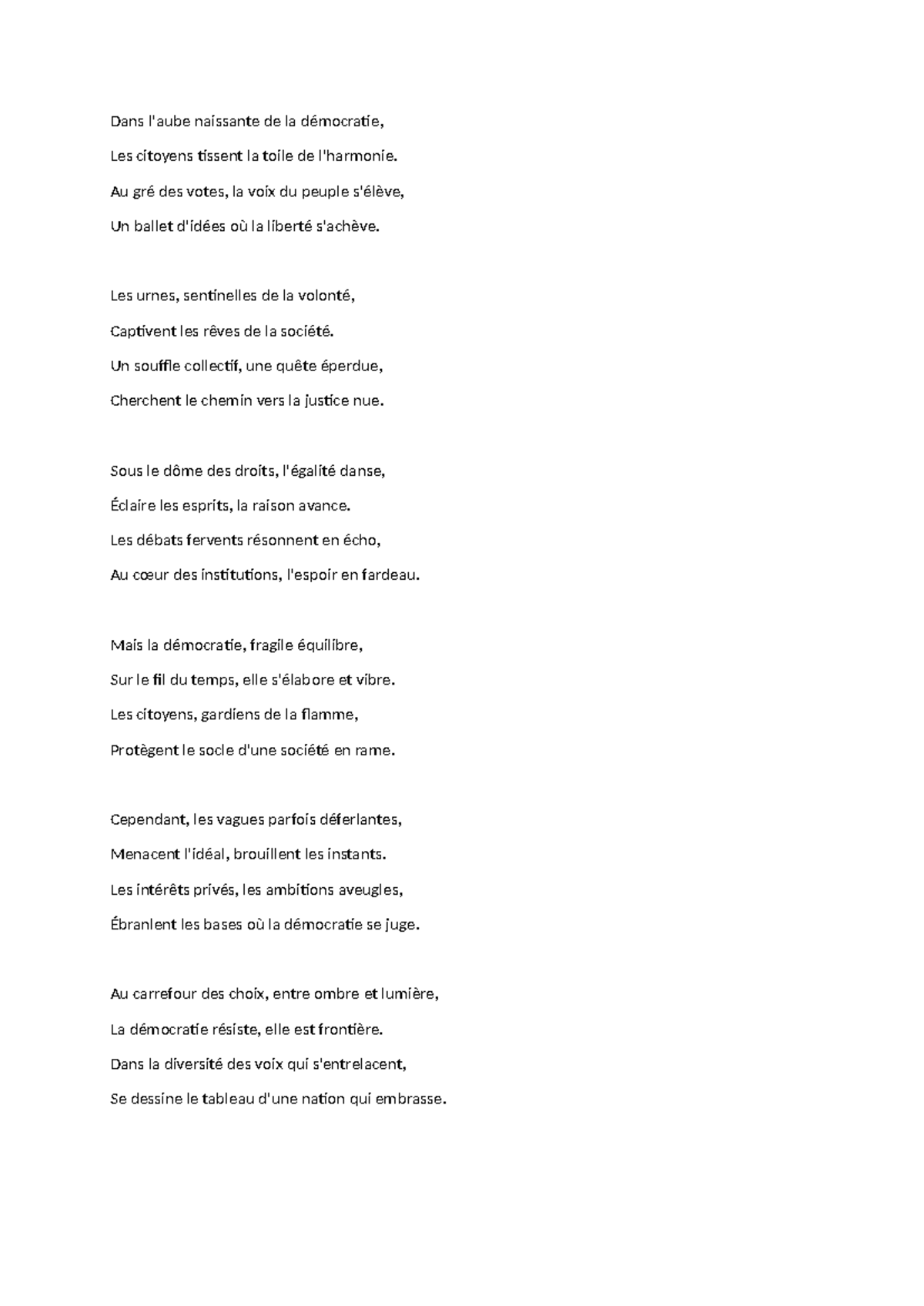 Poeme - Dans l'aube naissante de la démocratie, Les citoyens tissent la ...