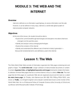 Module 2 Lesson 2 The Internet - Module 2 Lesson 2 The Internet What is ...