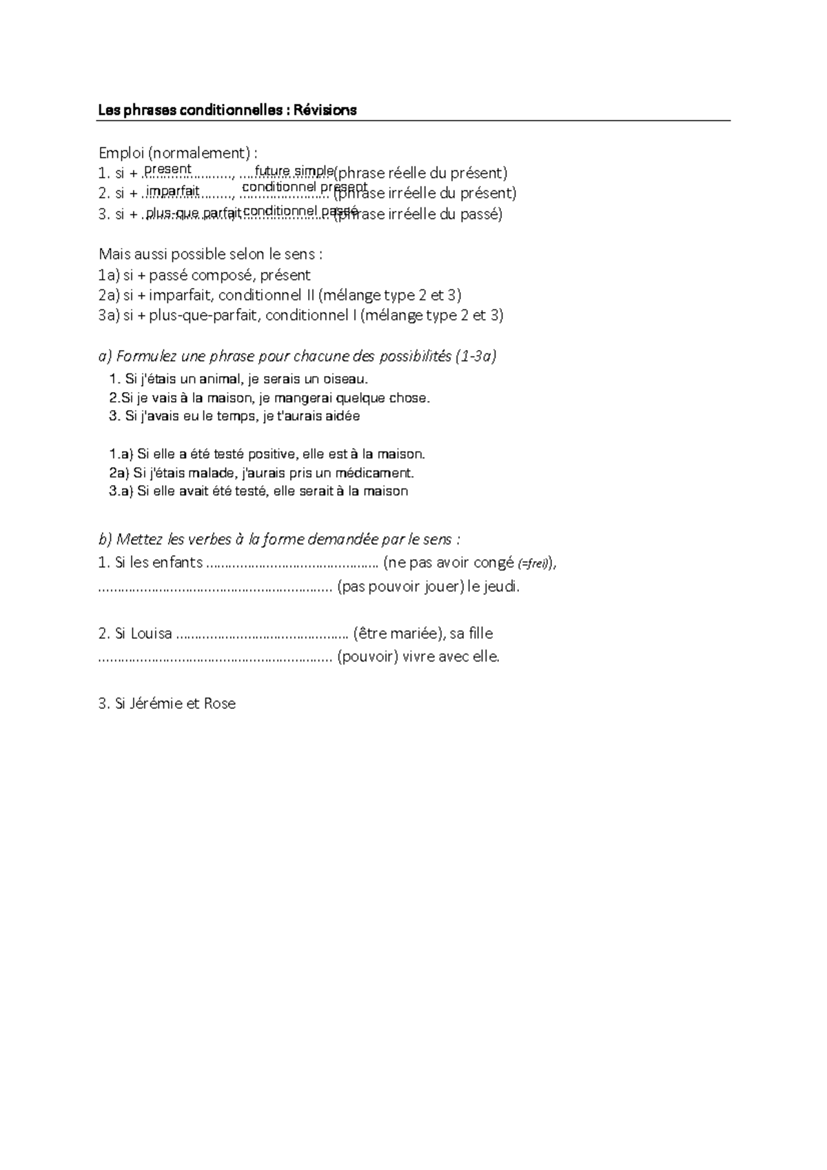 Les phrases conditionnelles Révisions - Les phrases conditionnelles ...