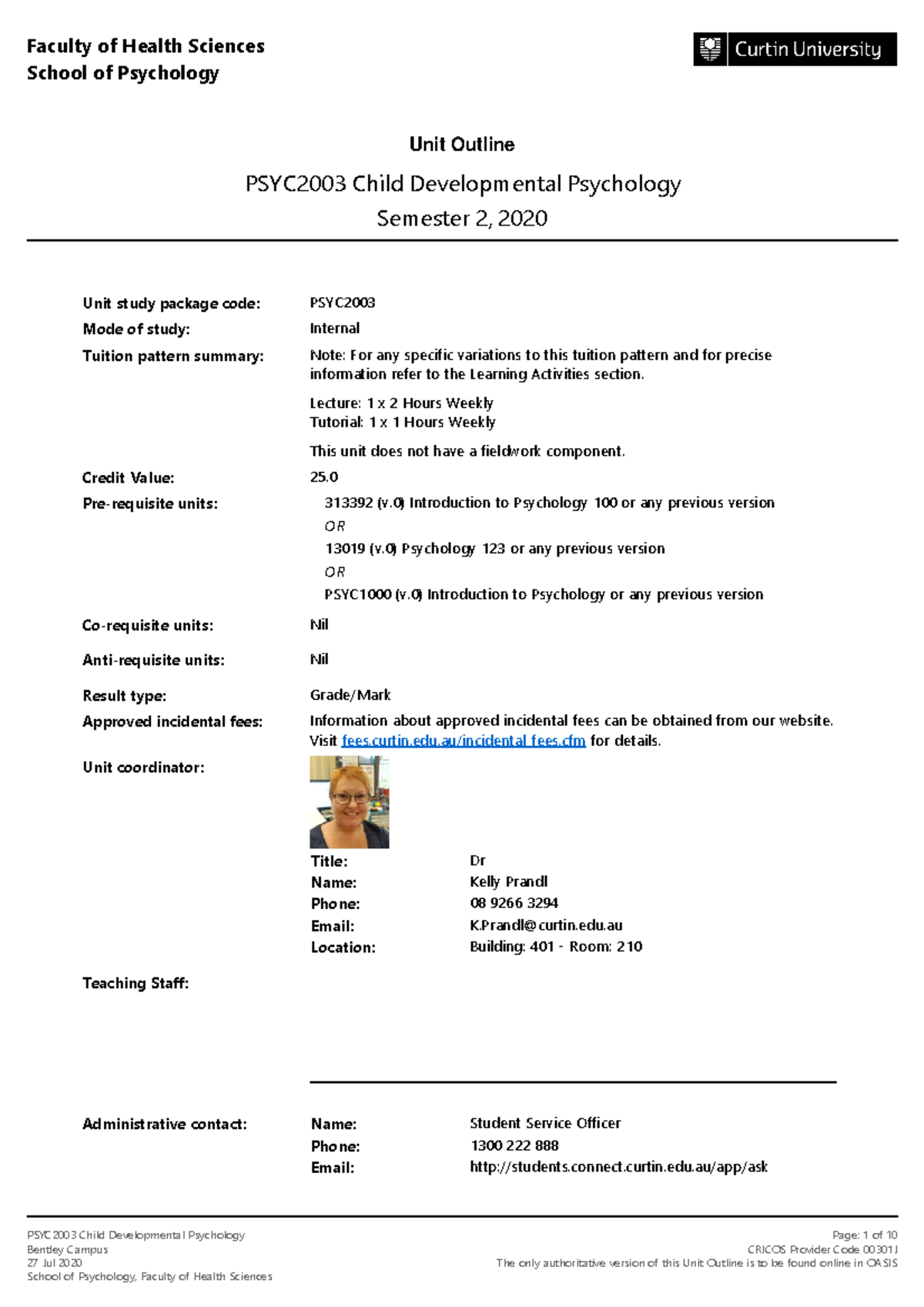 PSYC2003 Child Developmental Psychology Semester 2 2020 Bentley Campus ...