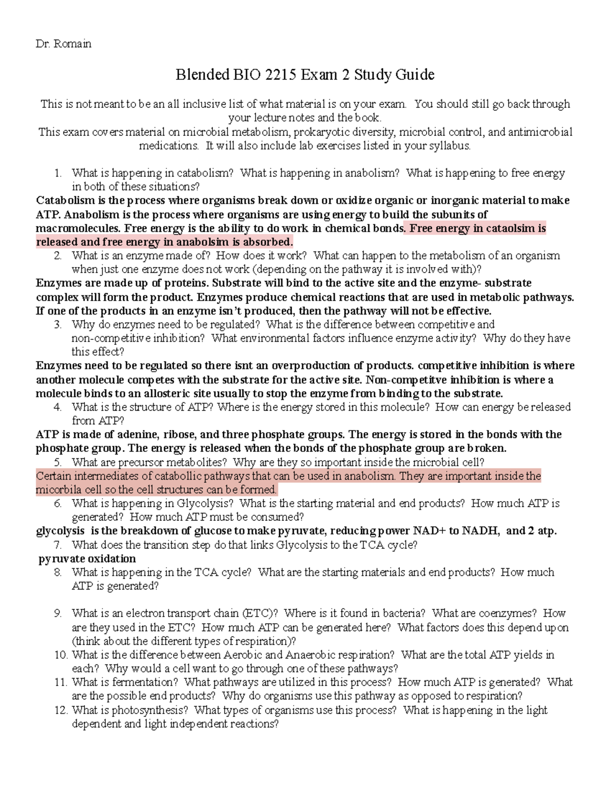 Exam 2 Micro - STUDY GUIDE - Dr. Romain Blended BIO 2215 Exam 2 Study ...