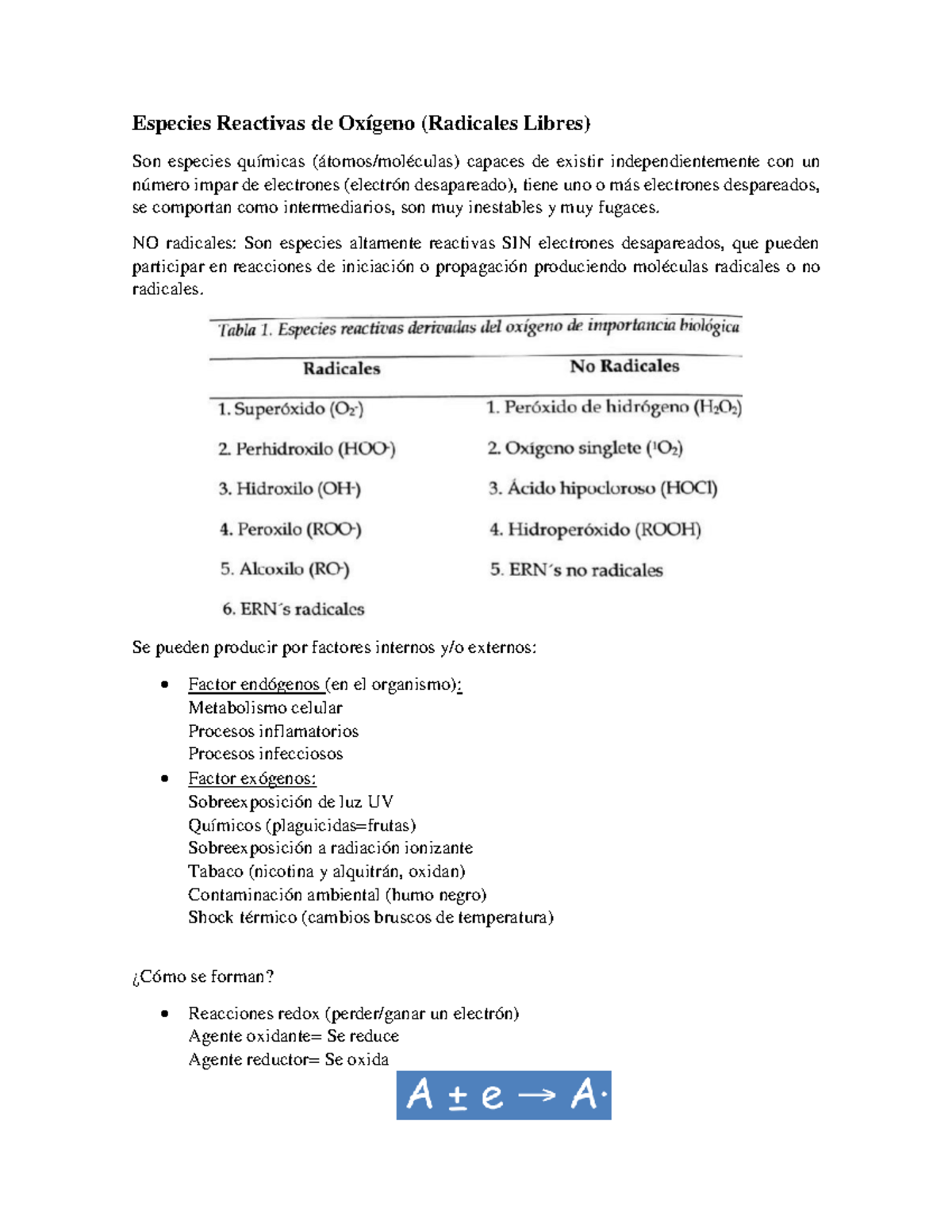 Radicales Libres o especies reactivas de oxígeno - Especies Reactivas ...