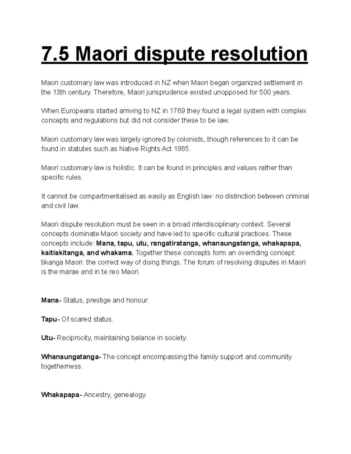 7.5 Maori Dispute resolution readings - 7 Maori dispute resolution ...