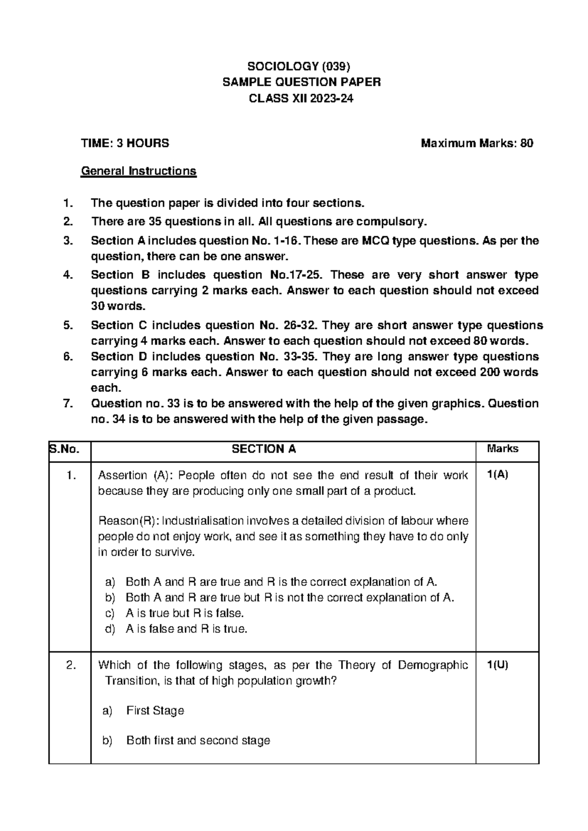 Sociology-SQP - Sample questions - SOCIOLOGY (039) SAMPLE QUESTION ...