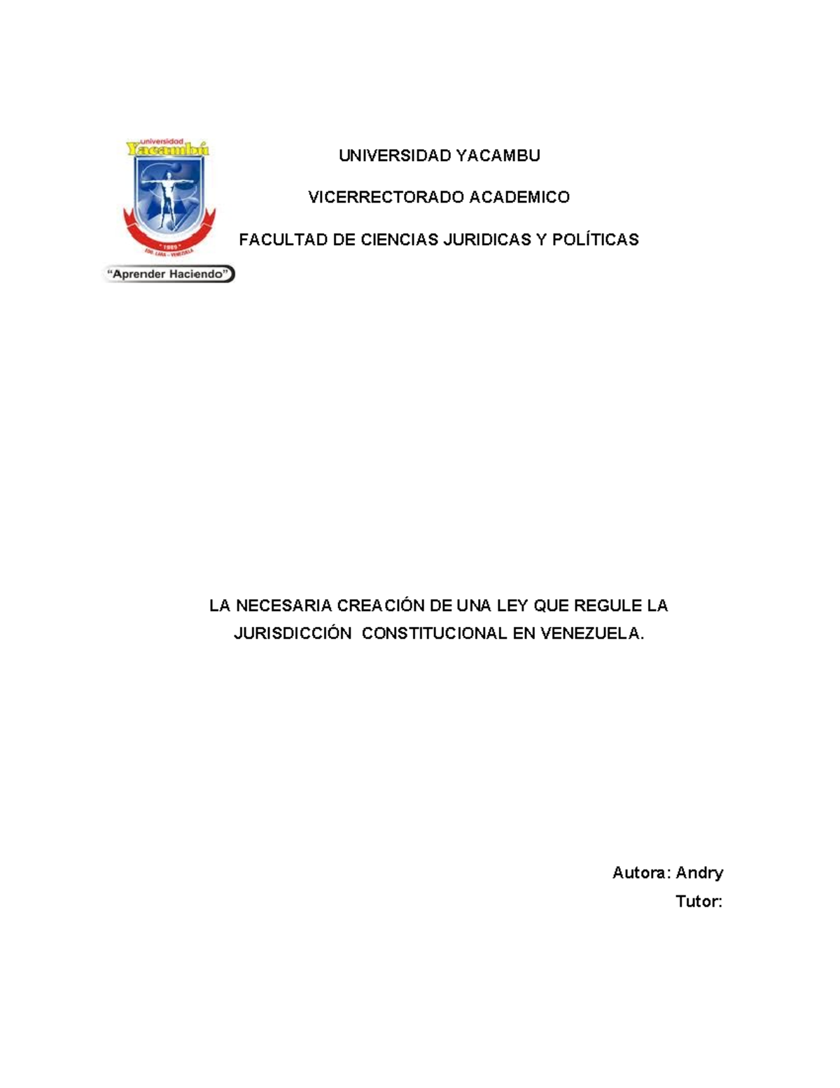 Tesis Andry - investigacion - UNIVERSIDAD YACAMBU VICERRECTORADO ...