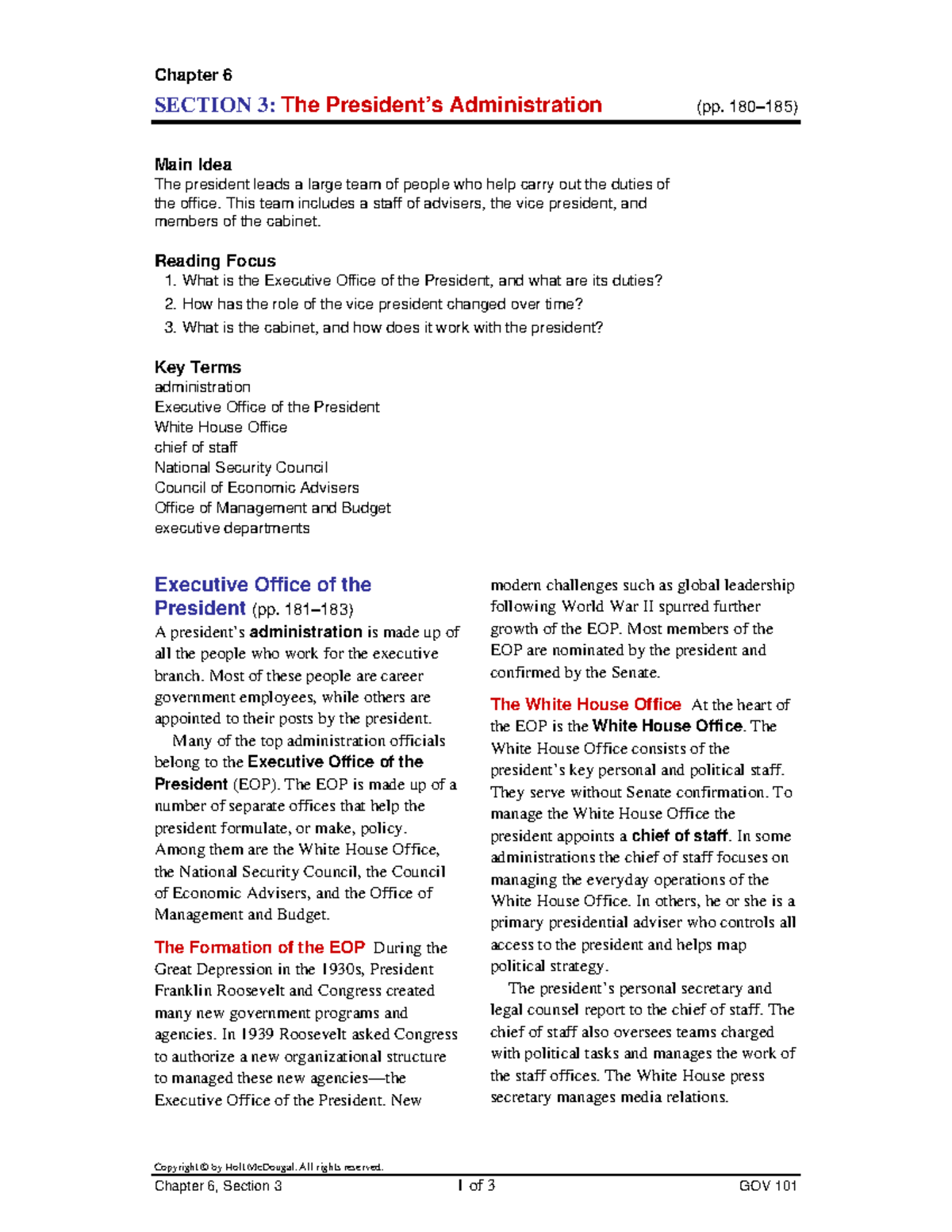 Holt Mcdougal Chapter 6 Section 3 - Chapter 6 SECTION 3: The President ...