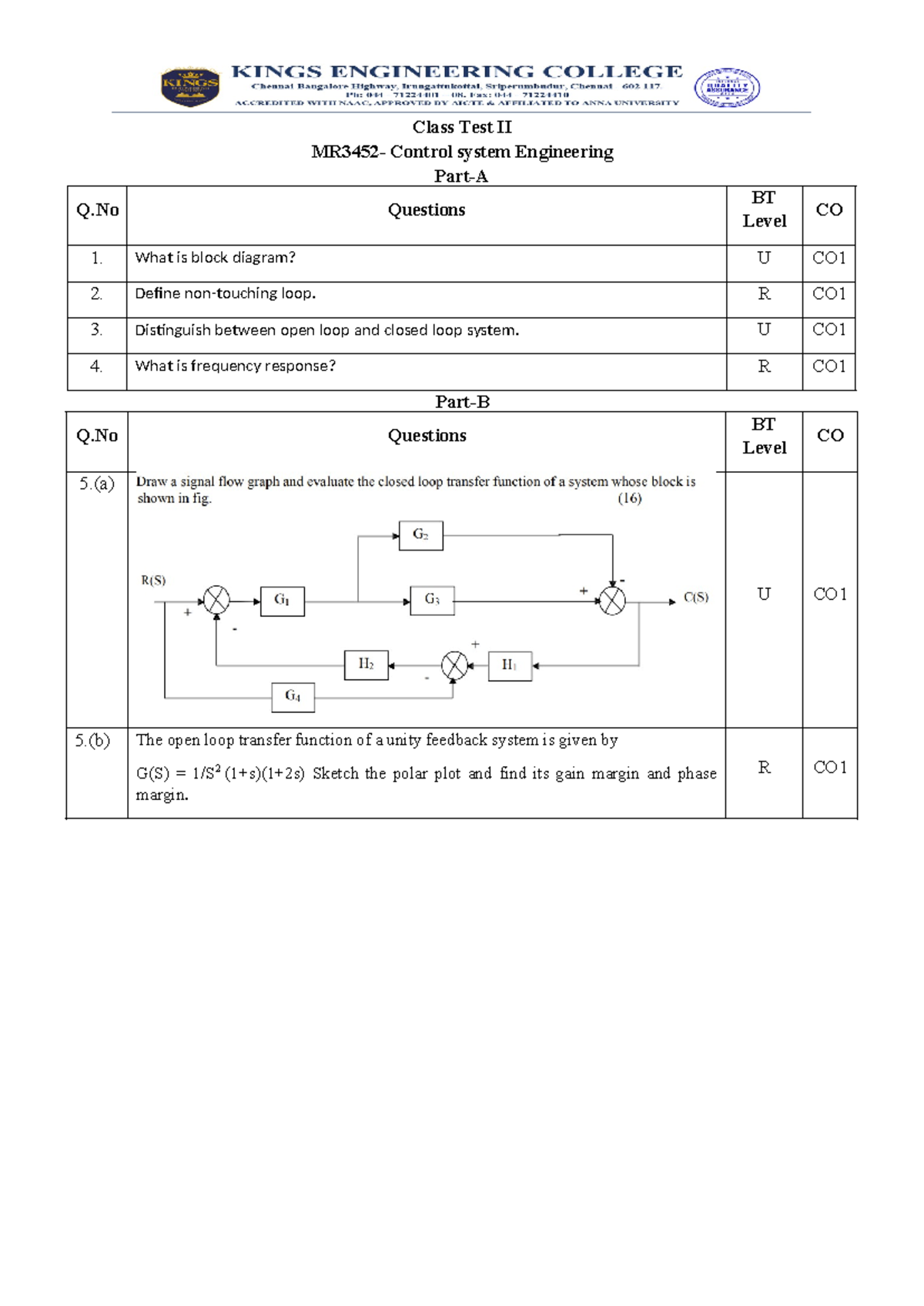 Class test 2 - nil - Class Test II MR3452- Control system Engineering ...