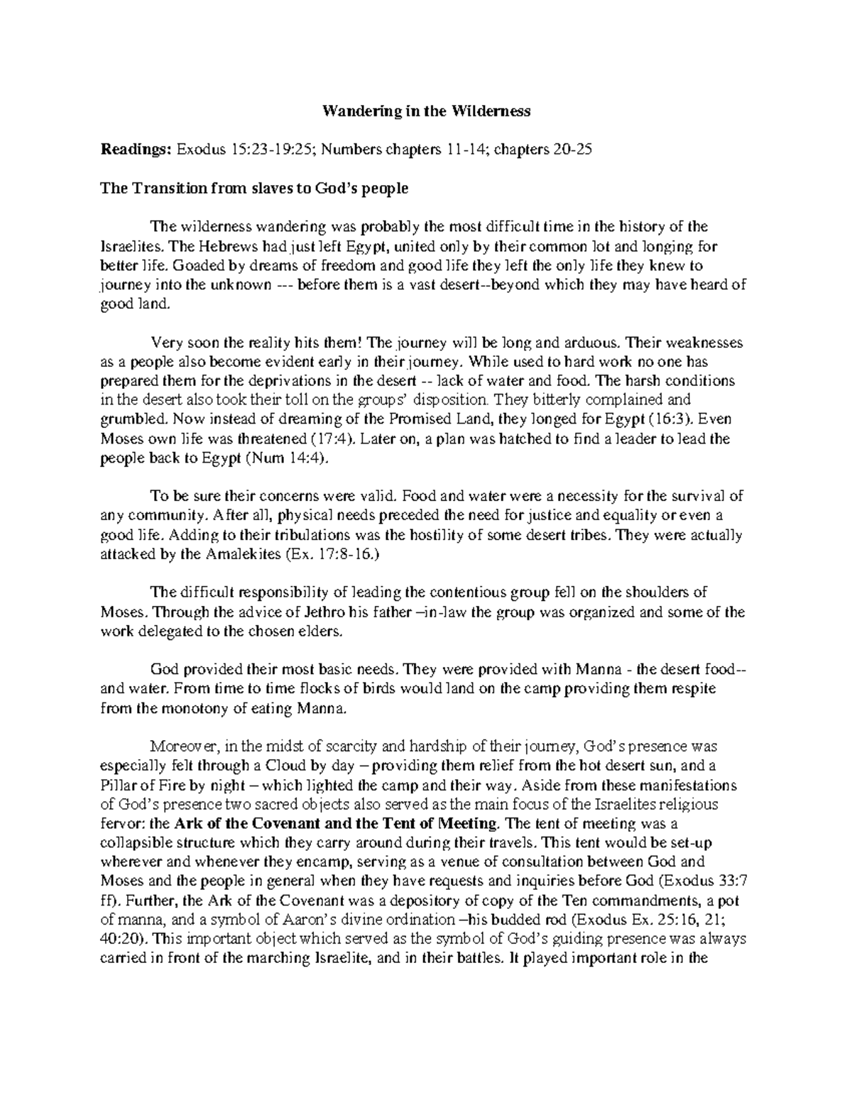 Wilderness Wandering - God bless in your studies - Wandering in the ...