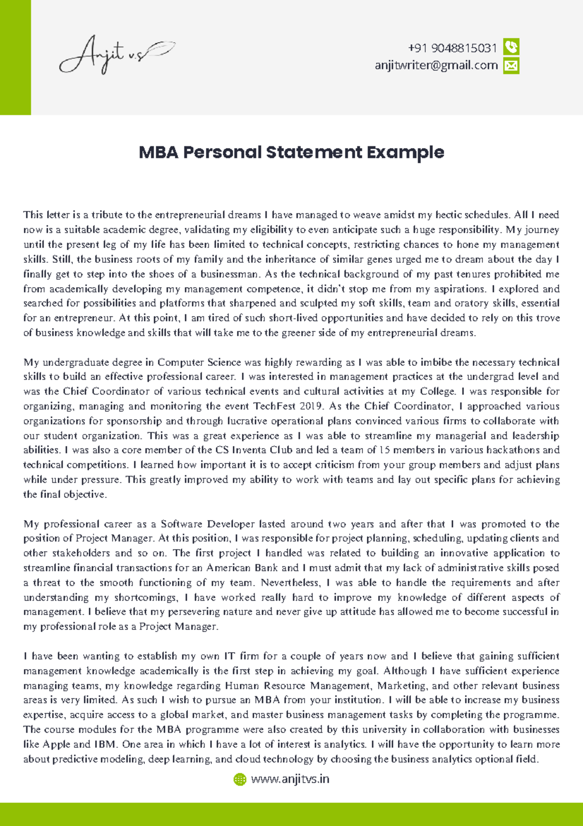 MBA Personal Statement Example - +91 9048815031 anjitwriter@gmail MBA Personal Statement Example ...