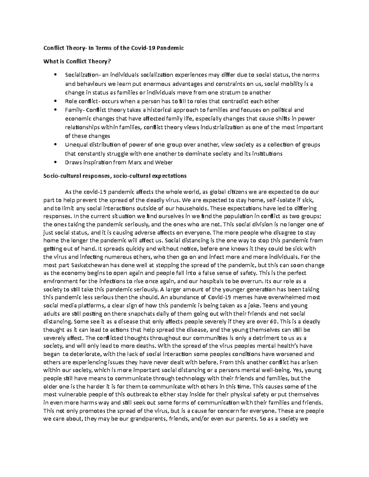 Final Paper - Conflict Theory- In Terms of the Covid-19 Pandemic What ...