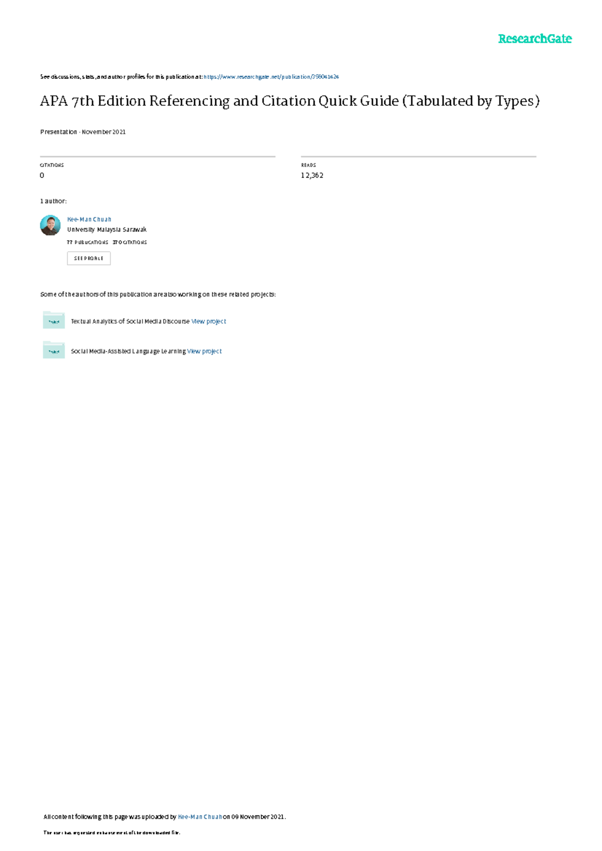 APA7th Edition Referencingand Citation Guide - See discussions, stats ...