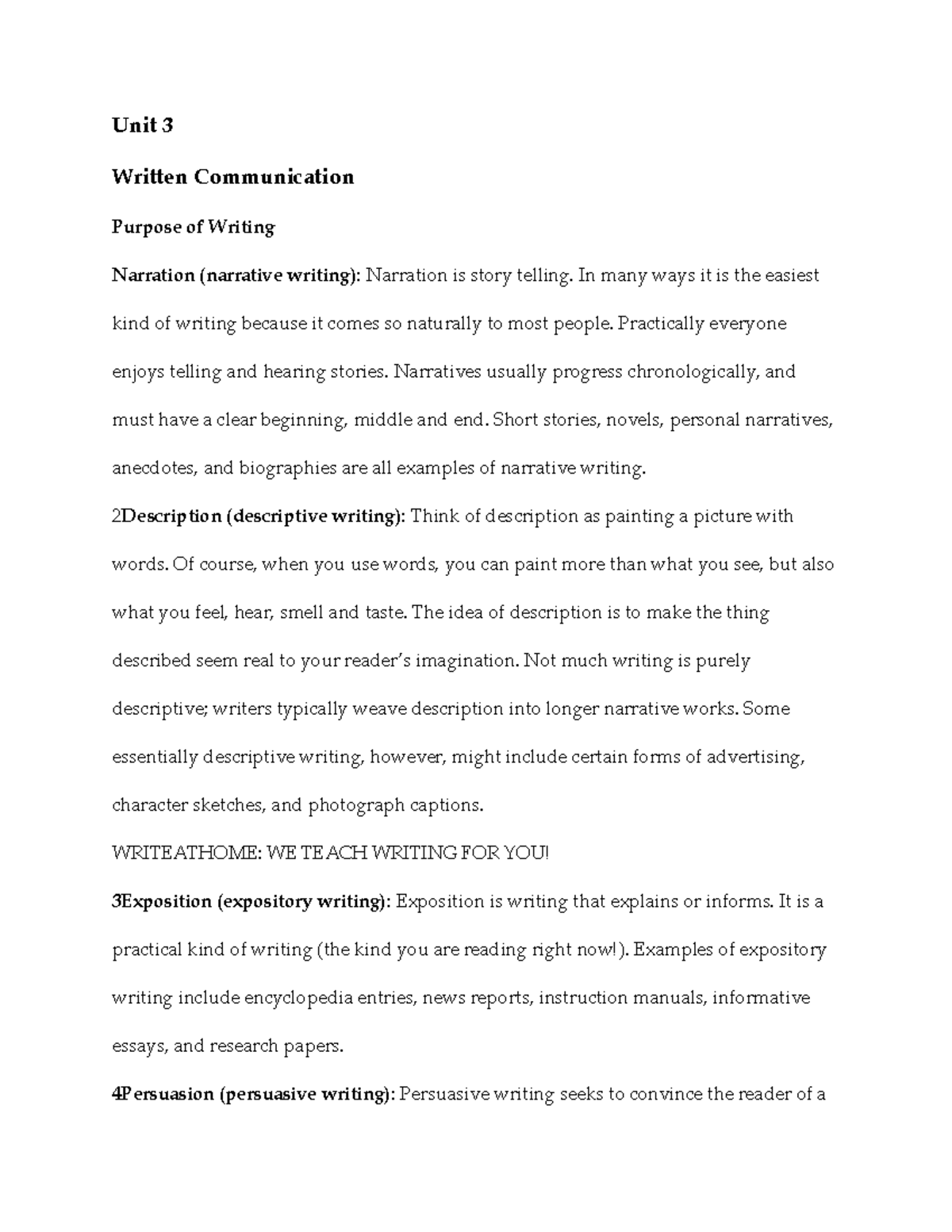 Unit 3 Written communication - Unit 3 Written Communication Purpose of ...