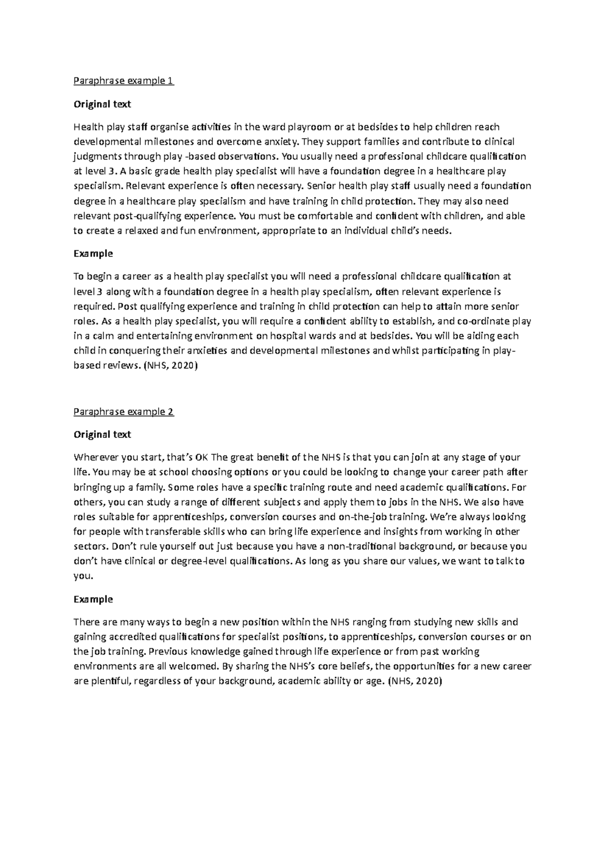 Laura wyatt unit 2 - unit achieved - Paraphrase example 1 Original text ...