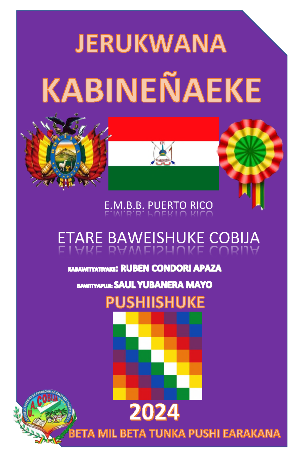 Cancionero KABINEÑA - ESPAÑOL - E.M.B. PUERTO RICO ETARE BAWEISHUKE ...