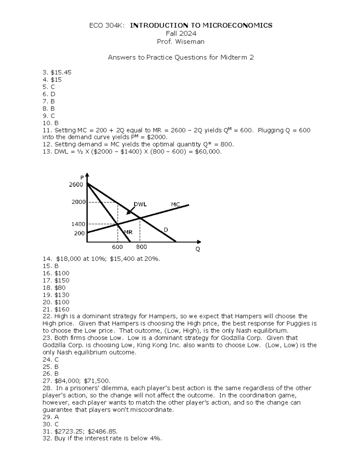 MT2 review answers - noo - ECO 304K: INTRODUCTION TO MICROECONOMICS ...