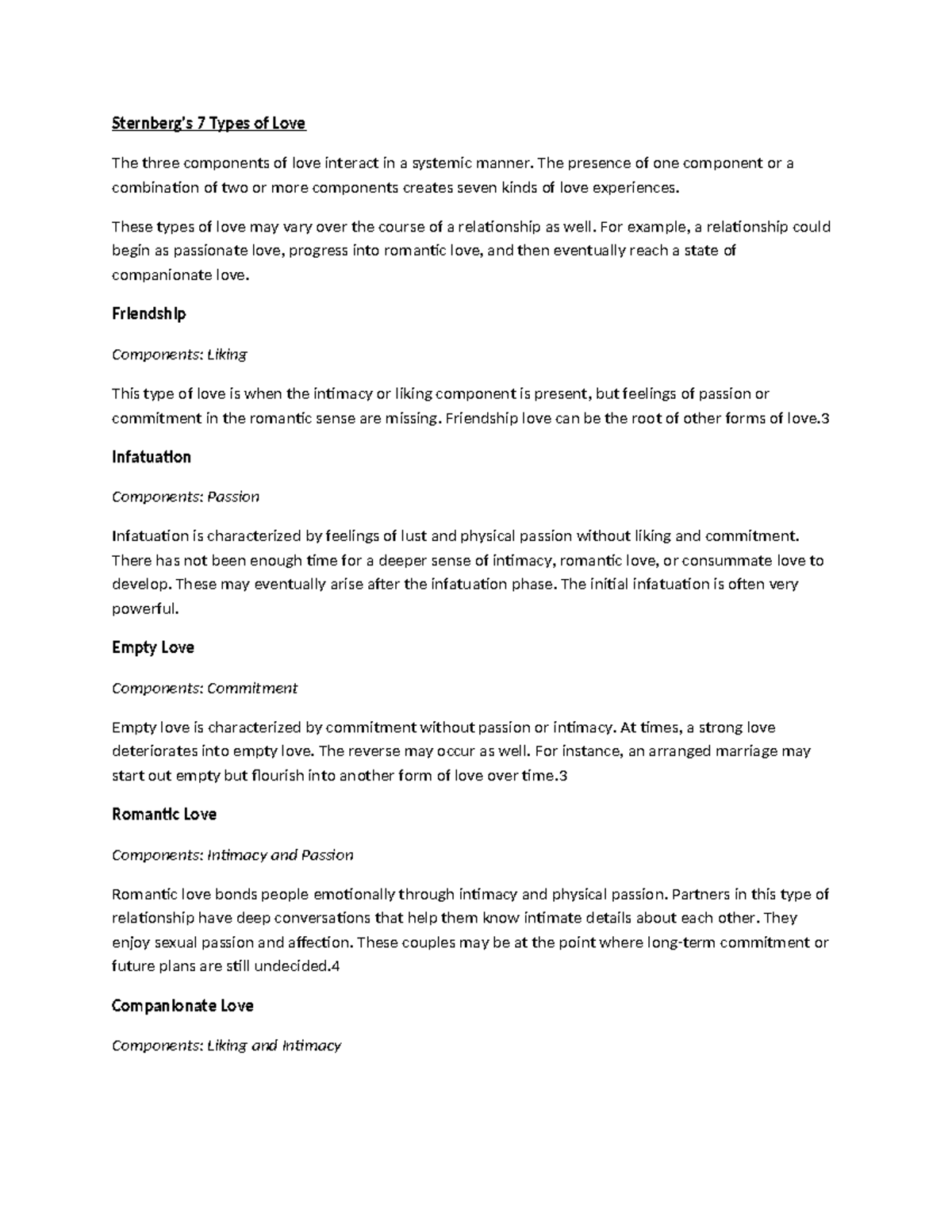 Sternberg's theory of love - Sternberg's 7 Types of Love The three ...