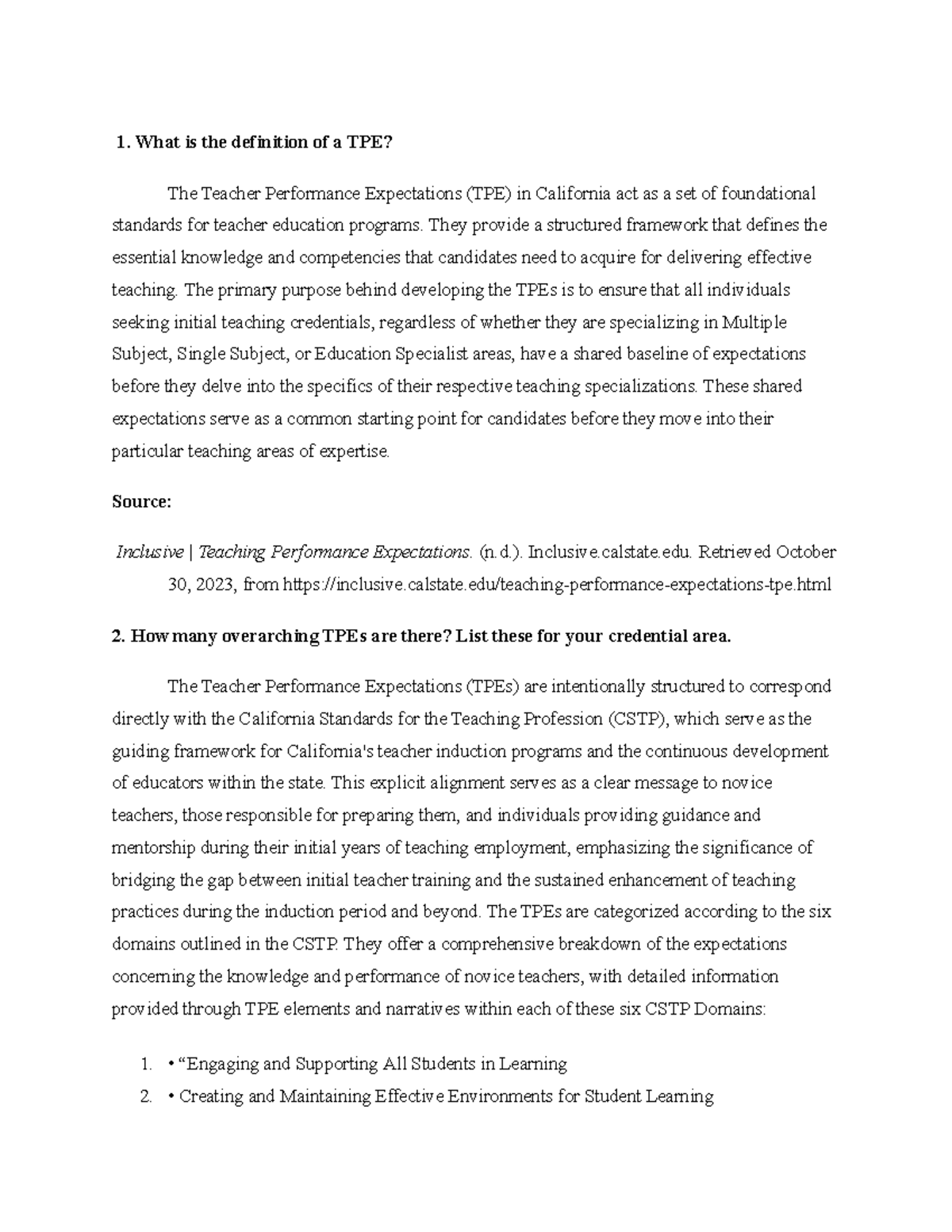 California TPE and Cal TPA Scavenger Hunt - What is the definition of a ...