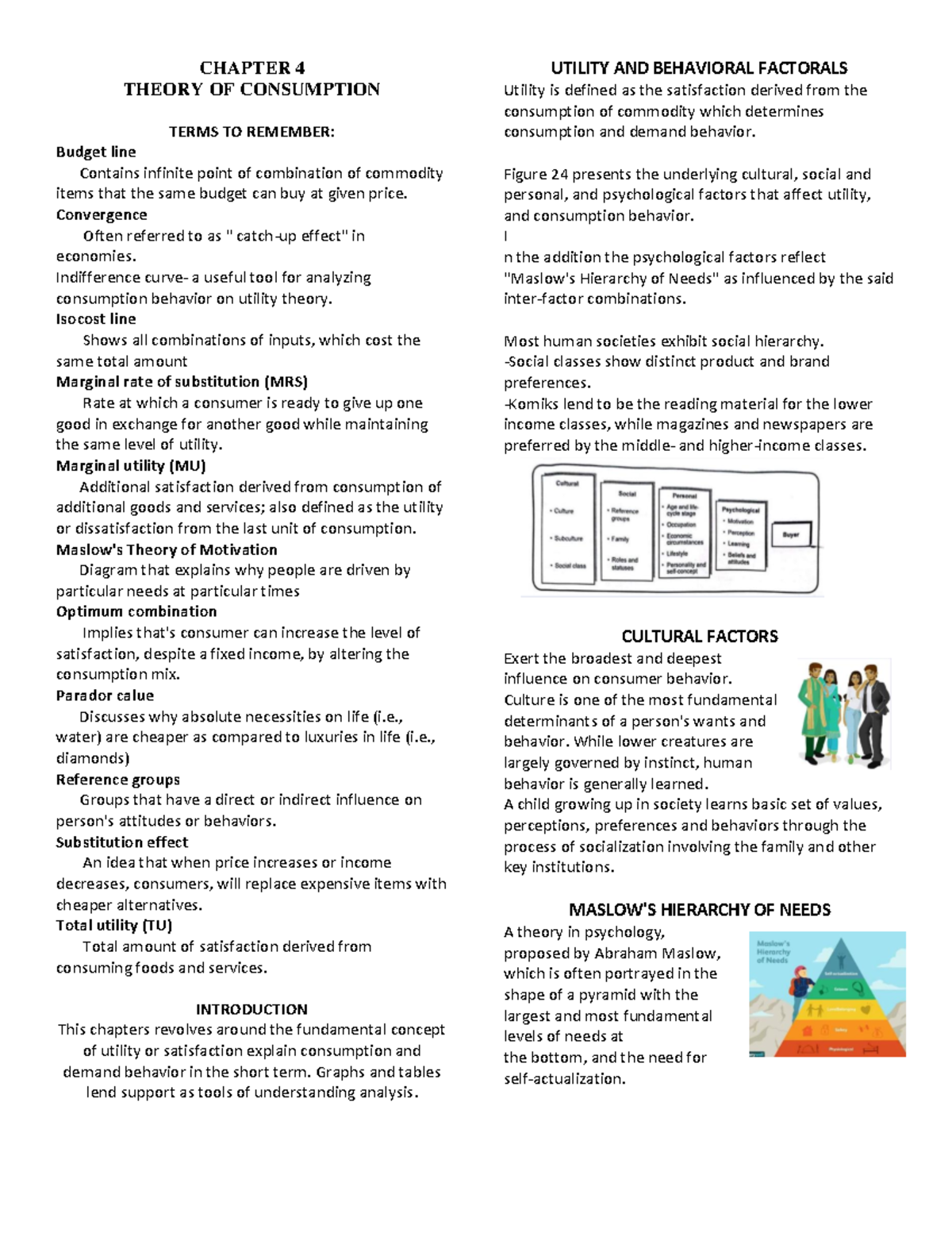 Chapter 4 Micro - Lecture - CHAPTER 4 THEORY OF CONSUMPTION TERMS TO ...
