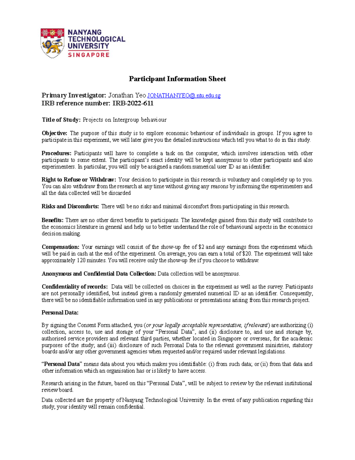 Information Sheet and Consent Form[ 51] - Participant Information Sheet ...