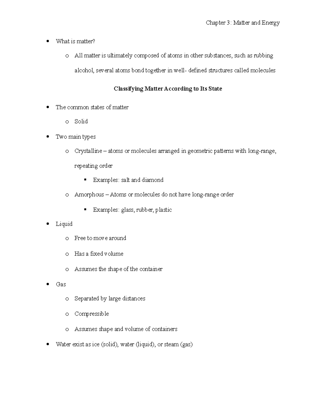 Chapter 3 Notes Dont Remember Prof What Is Matter O All Matter Is